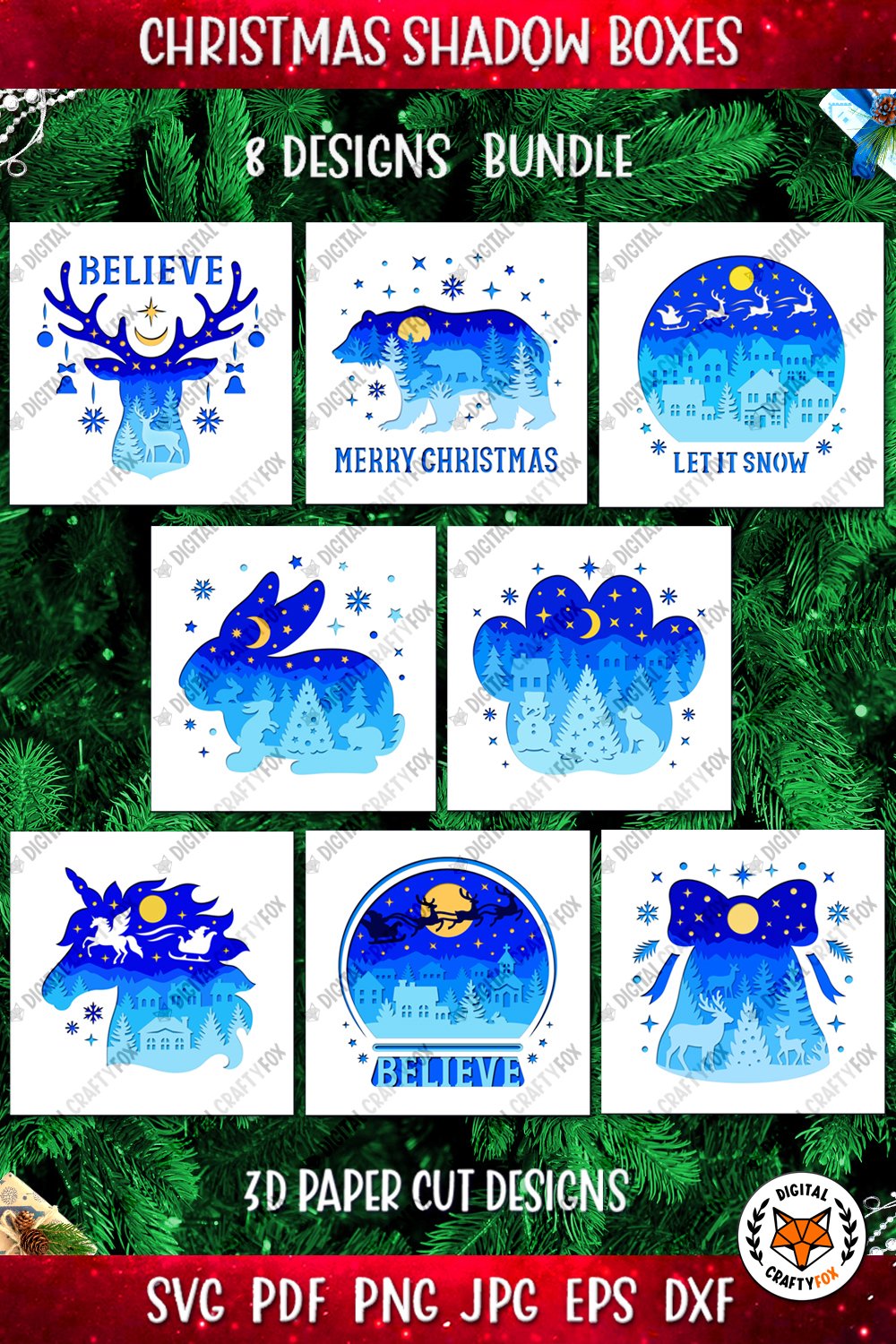 Christmas Bundle Shadow Box,3D Christmas Paper Cut Card