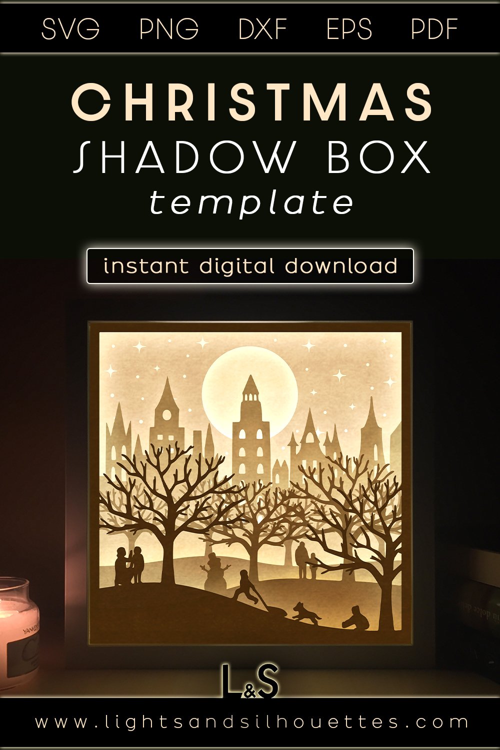 Winter Shadow Box Scene | Christmas Lightbox Svg