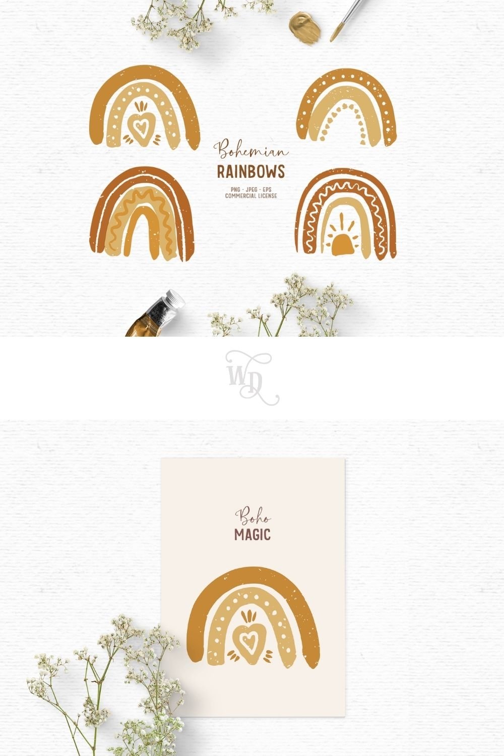 Cute boho clipart with rainbows | Boho rainbow clipart