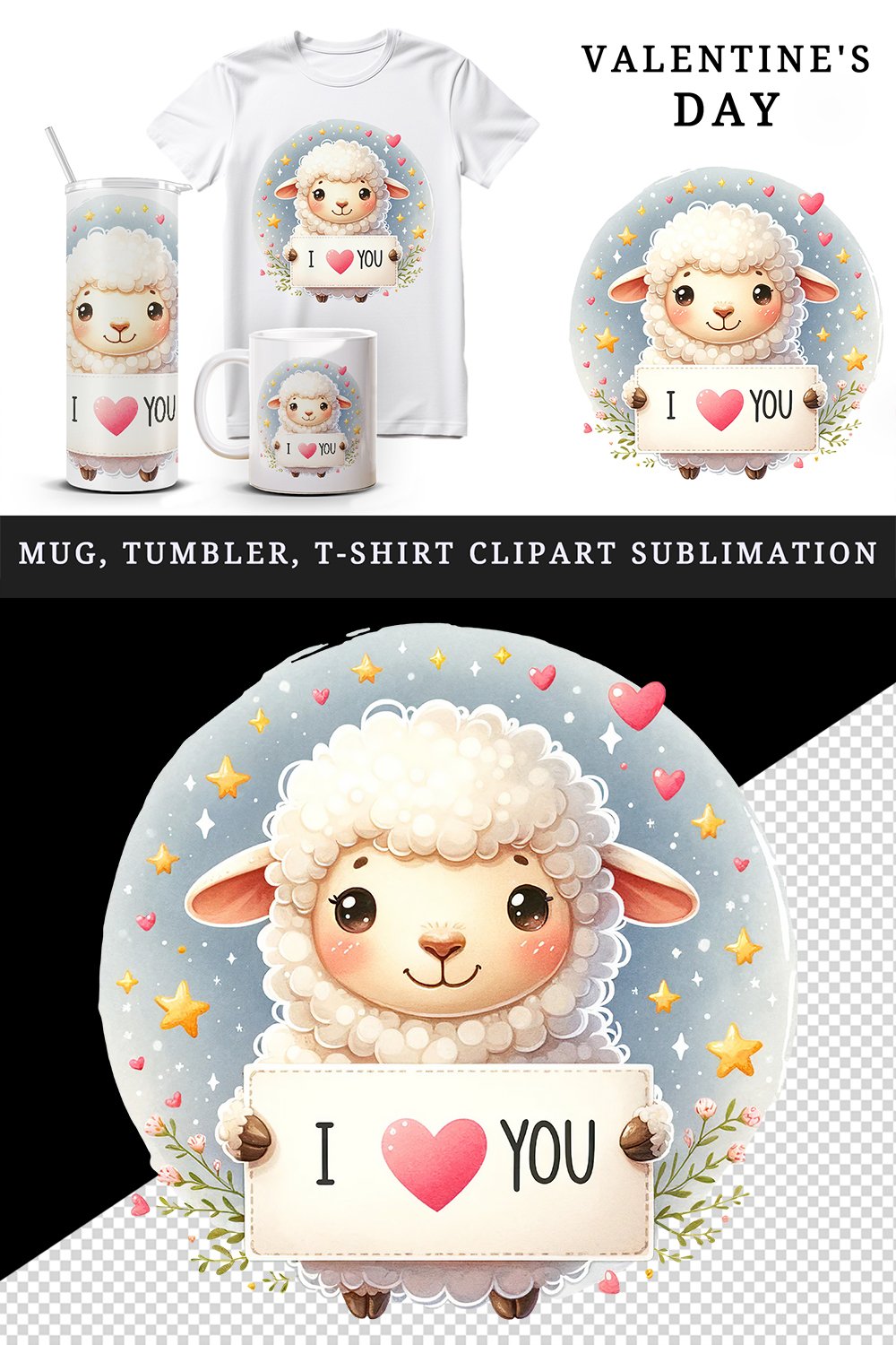 I love you cute lamb tumbler mug wrap clipart sublimation