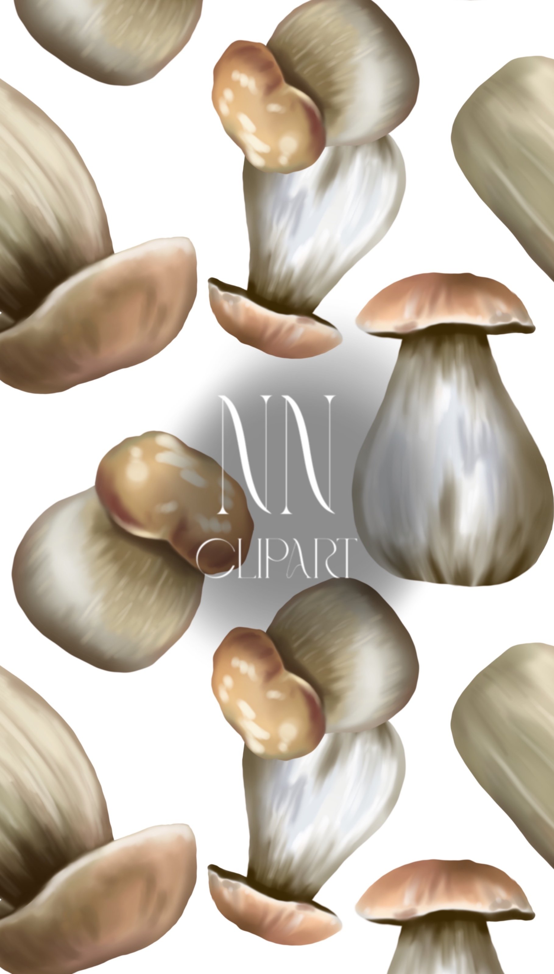 white Mushrooms Digital paper, Watercolor seamless pattern