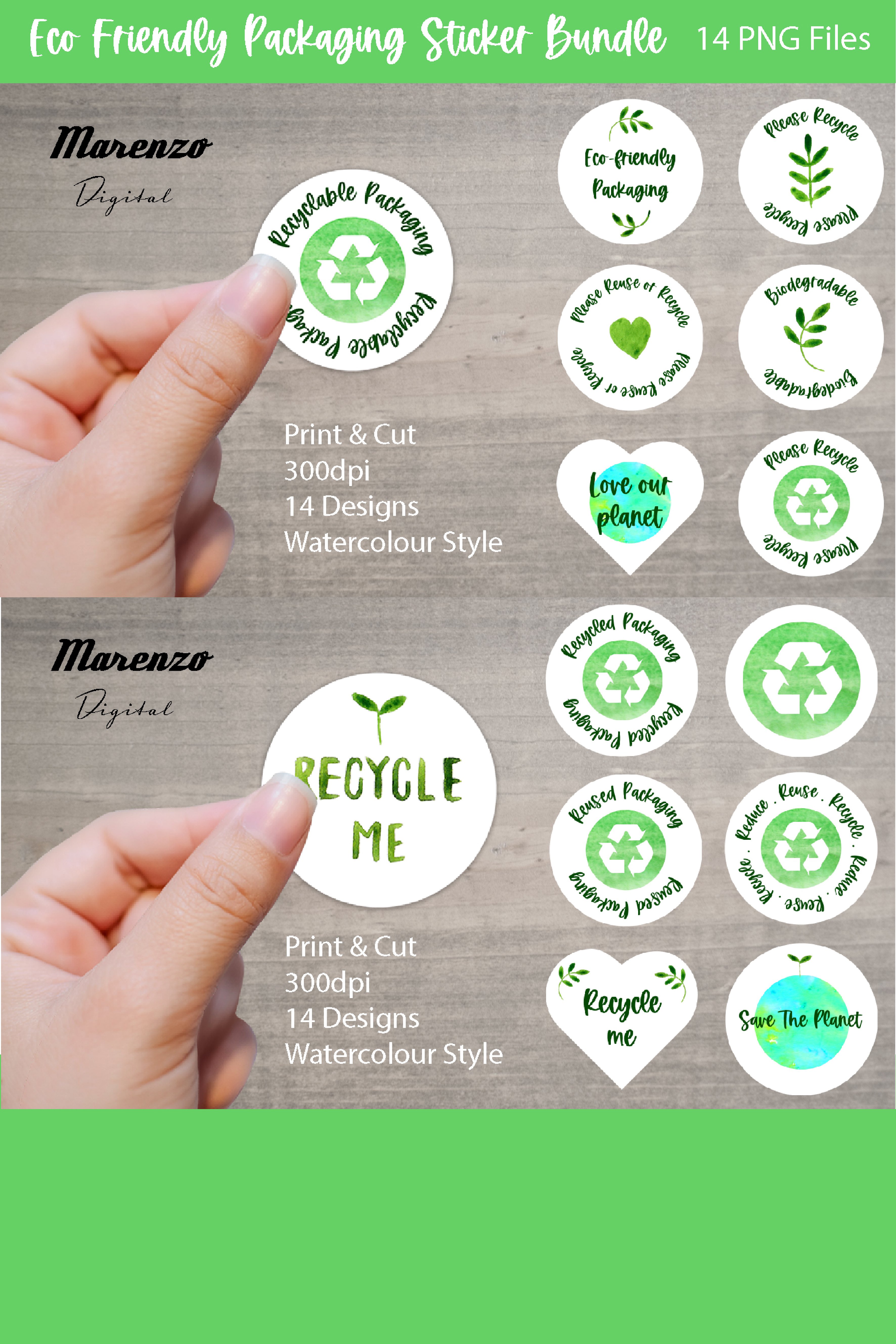 Eco Friendly Packaging Sticker Bundle, Recycle Labels PNG