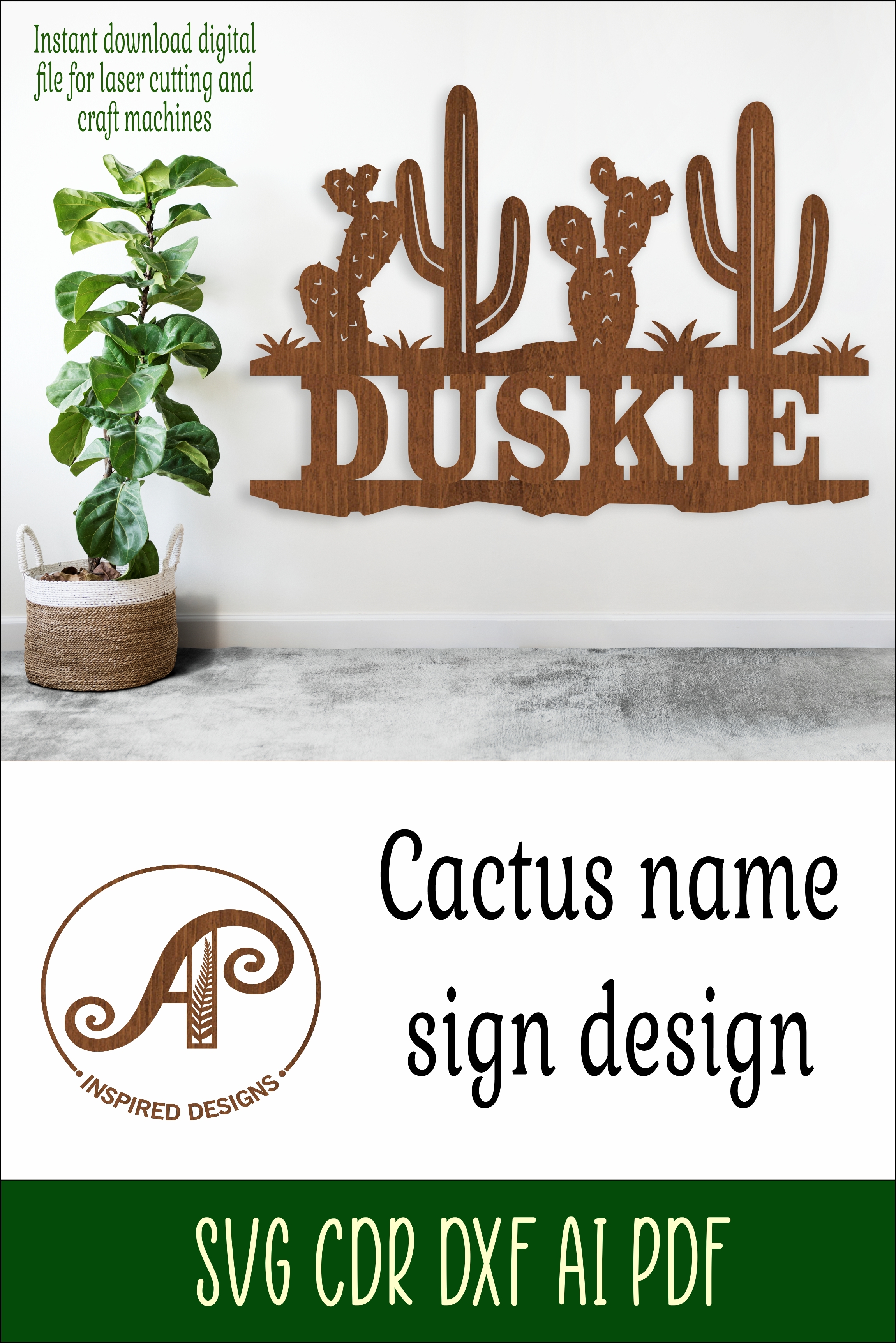 Cactus Desert Name sign svg laser cut template