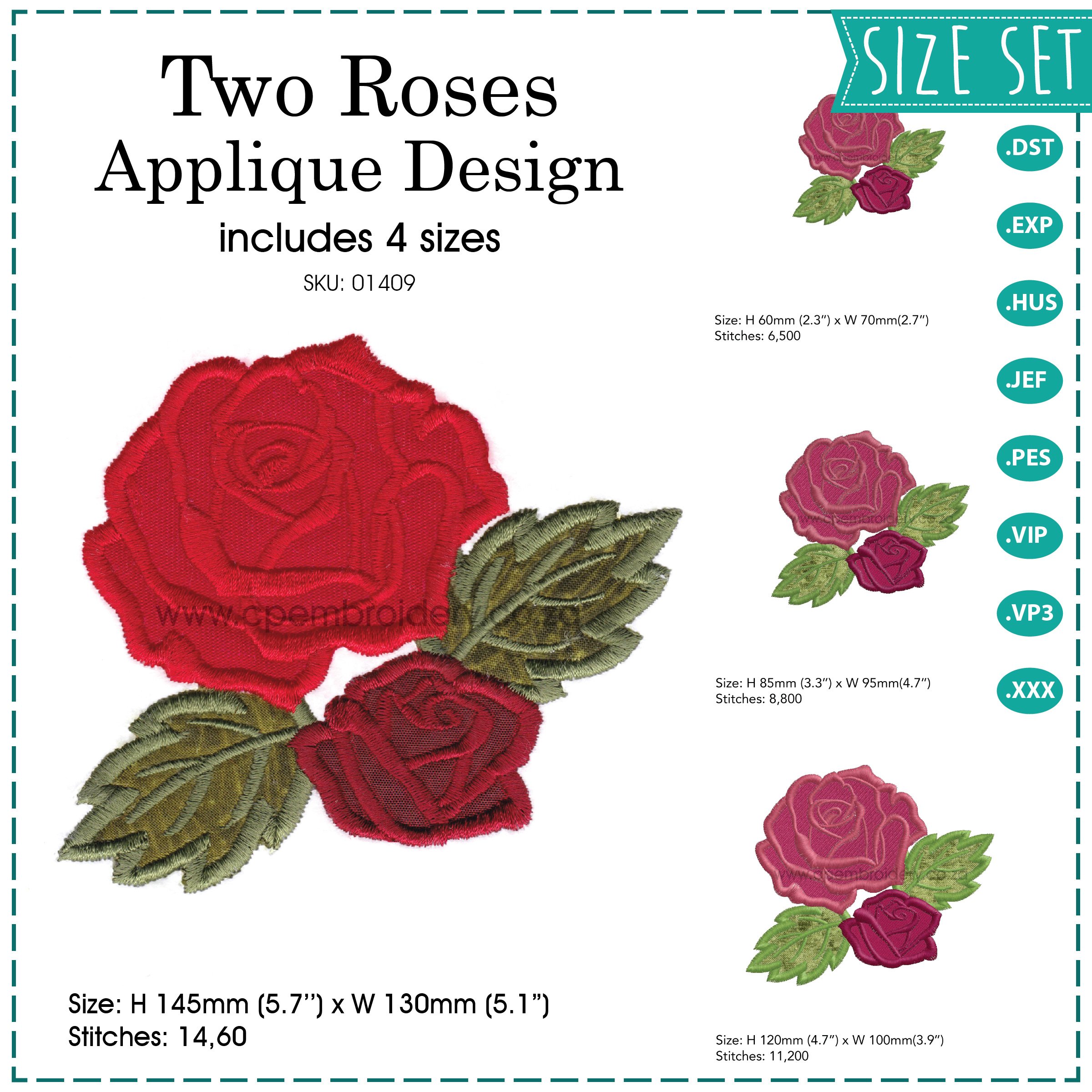 Two Roses Applique Design