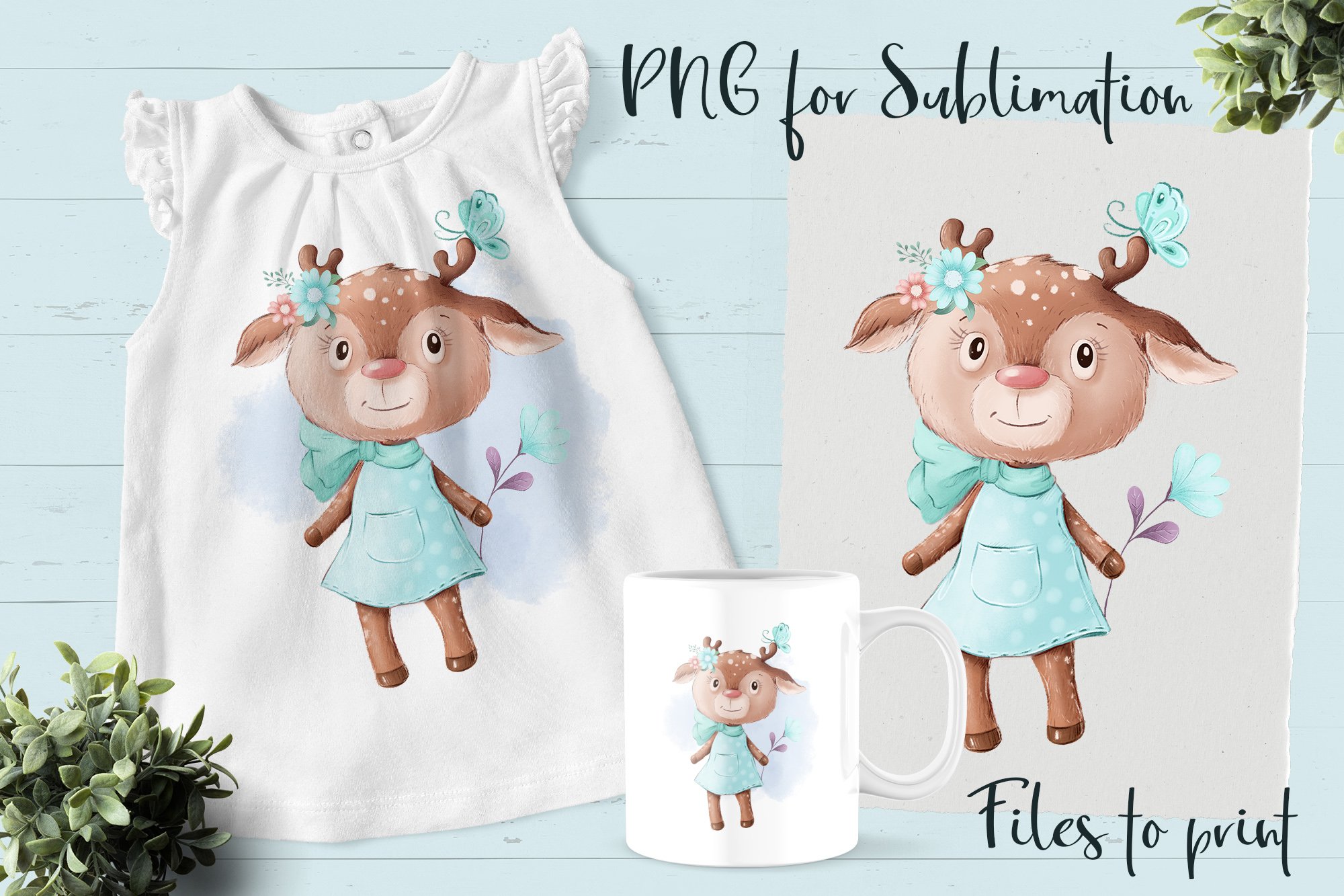Cute deer sublimation. Design for printing. (1544628)