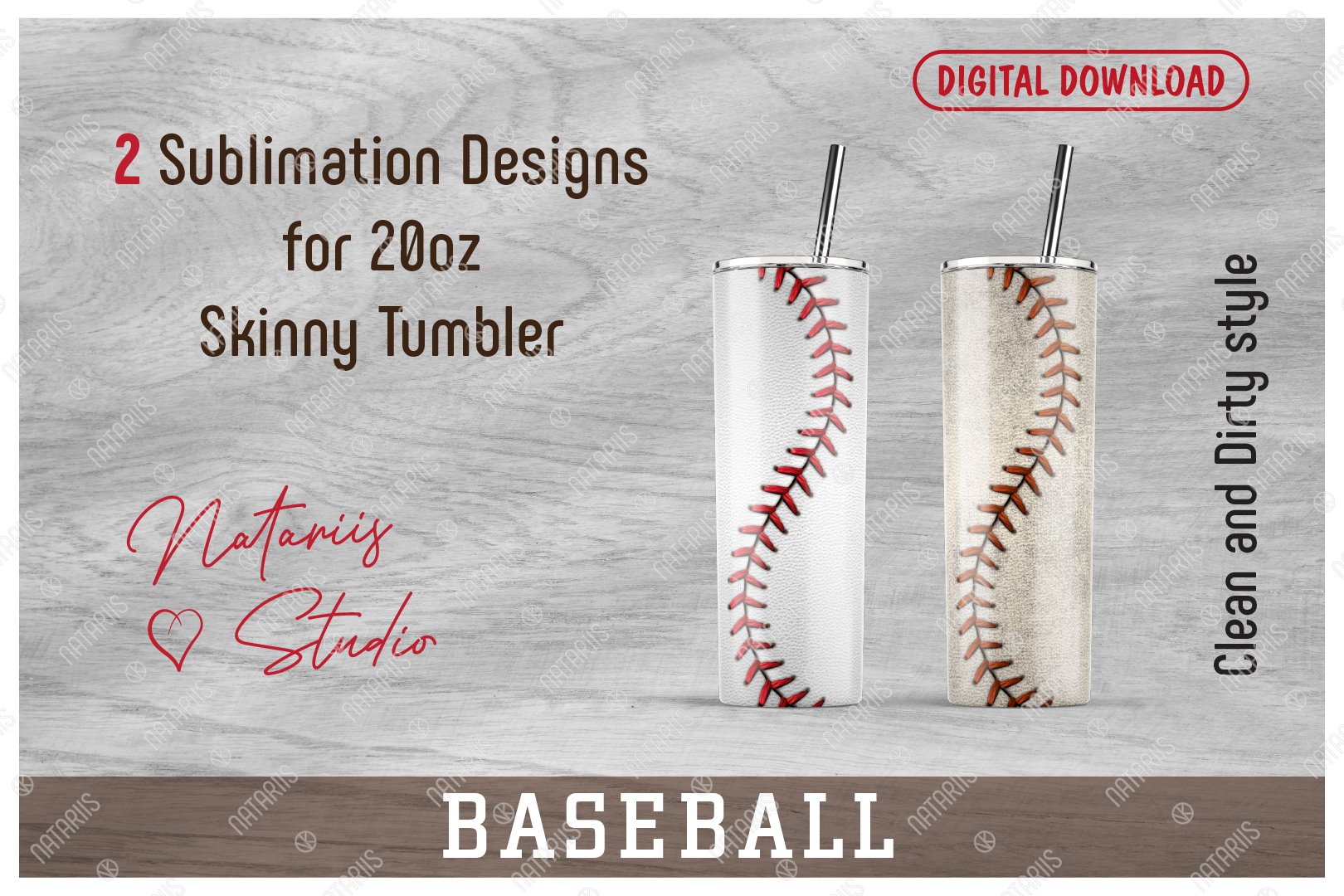 2 Realistic Baseball Patterns for 20oz SKINNY (1209806)
