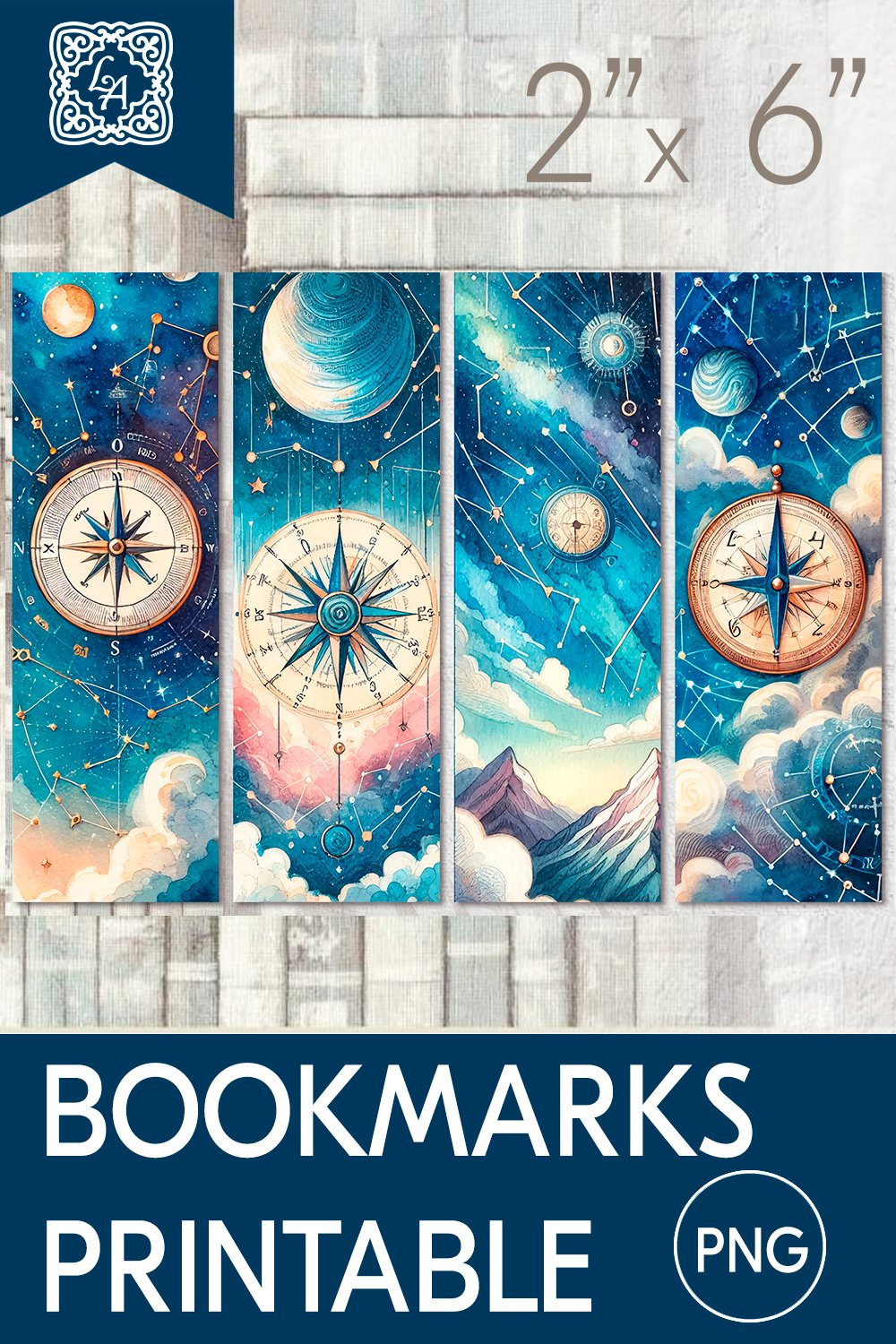 Celestial compass Printable Bookmark 4 PNG
