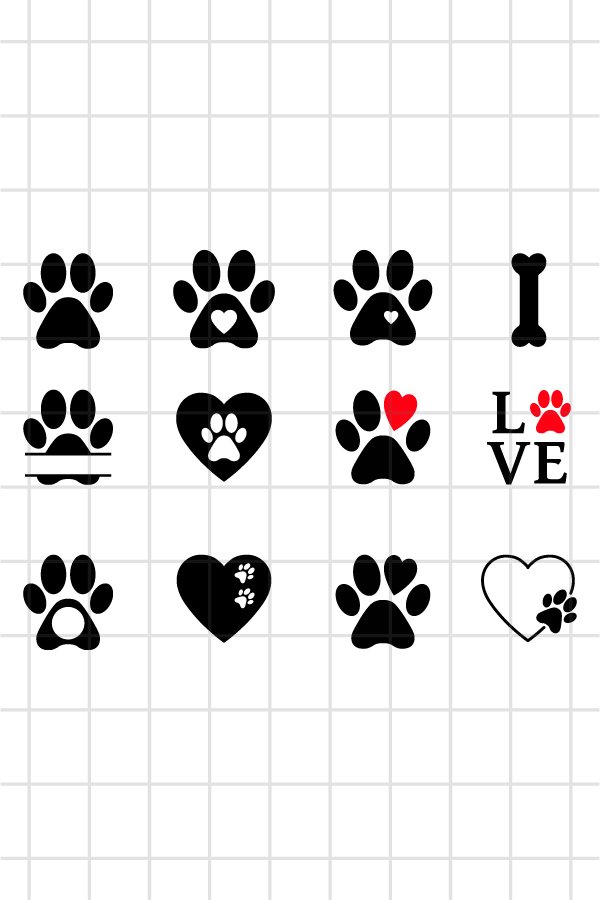 Pet Paw SVG Cut Files. Dog or Cat monogram SVG