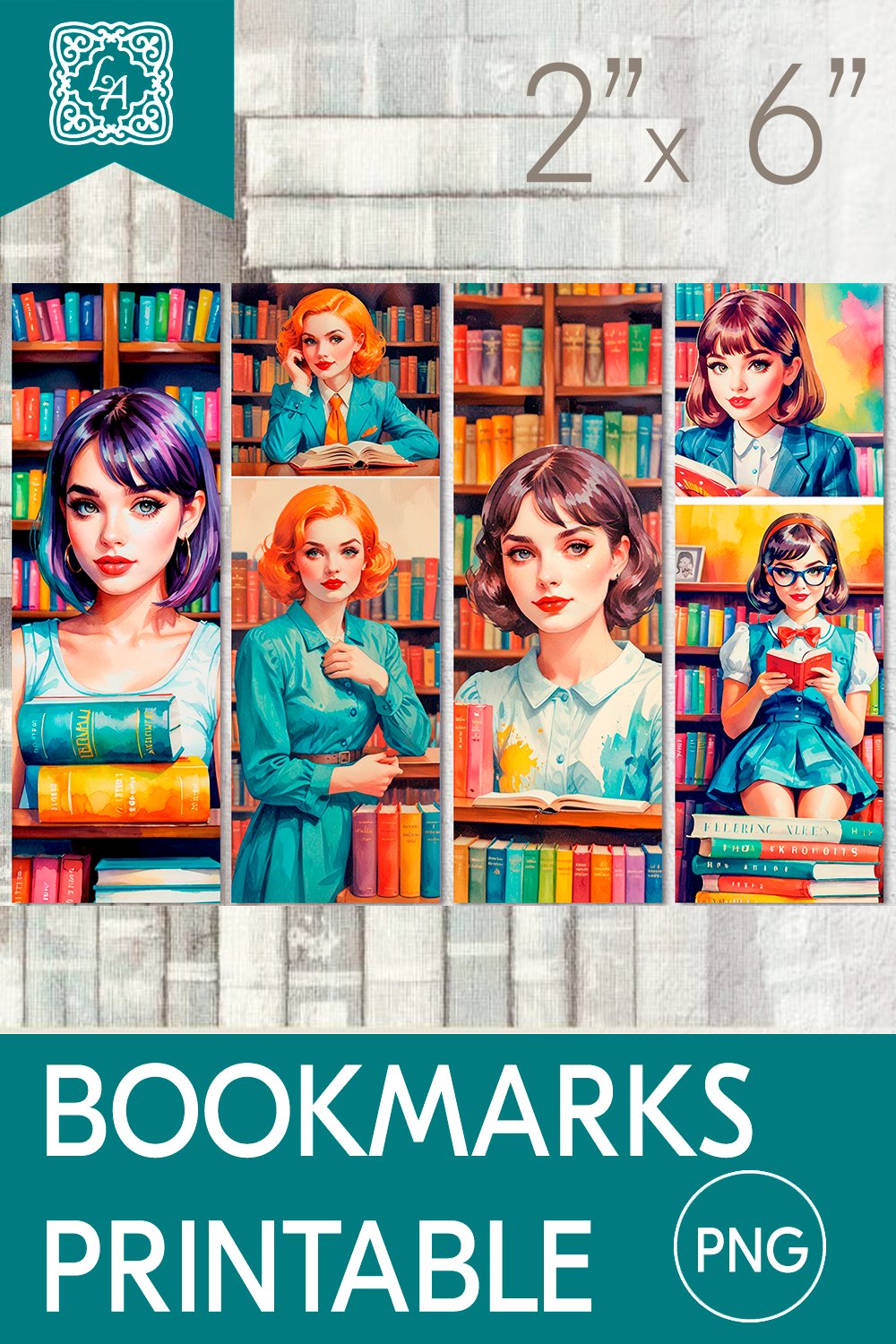 Cute girls with books Printable Bookmark 4 PNG