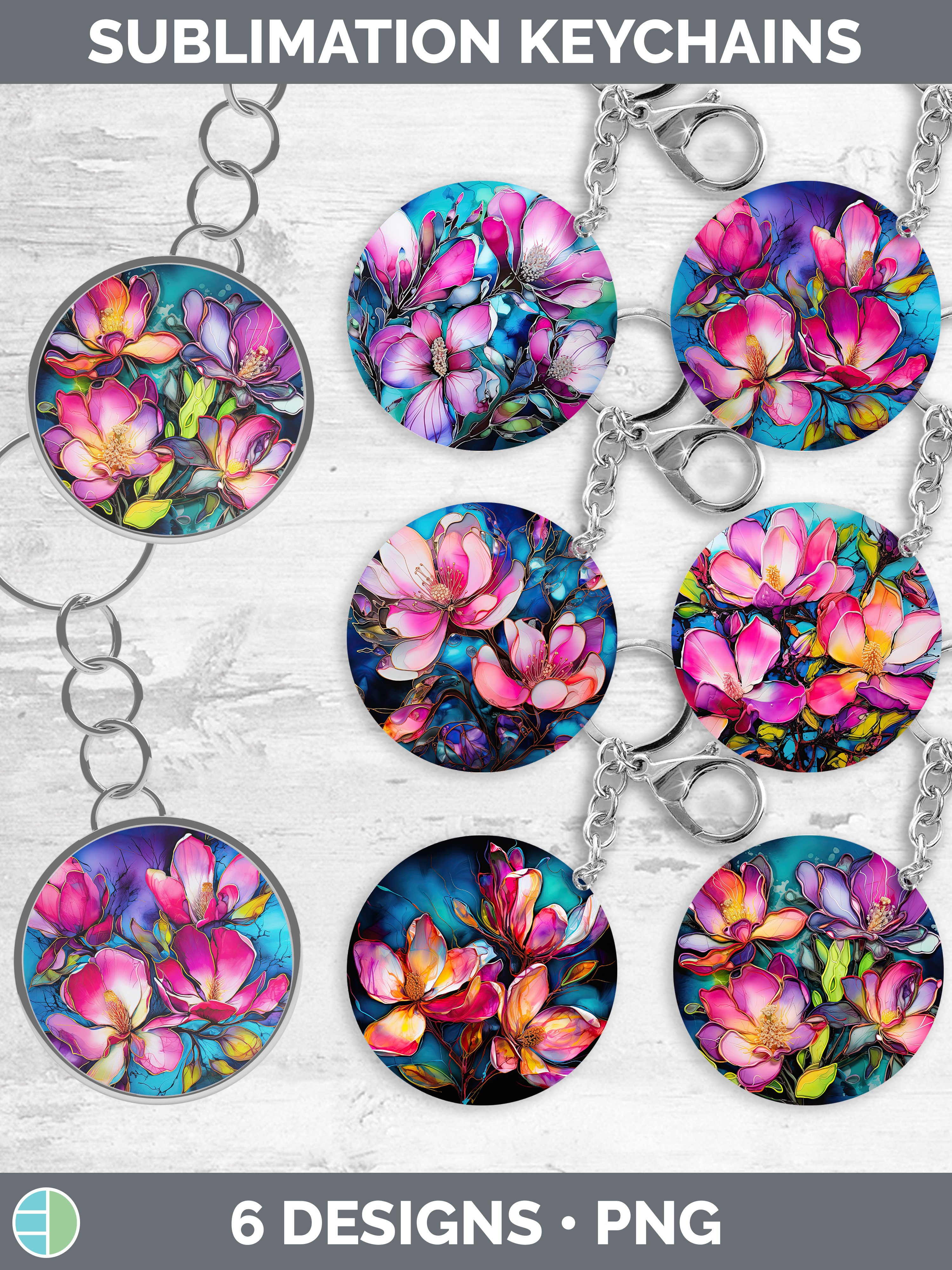 Neon Magnolia Flowers Keychain | Bundle Keyring Designs