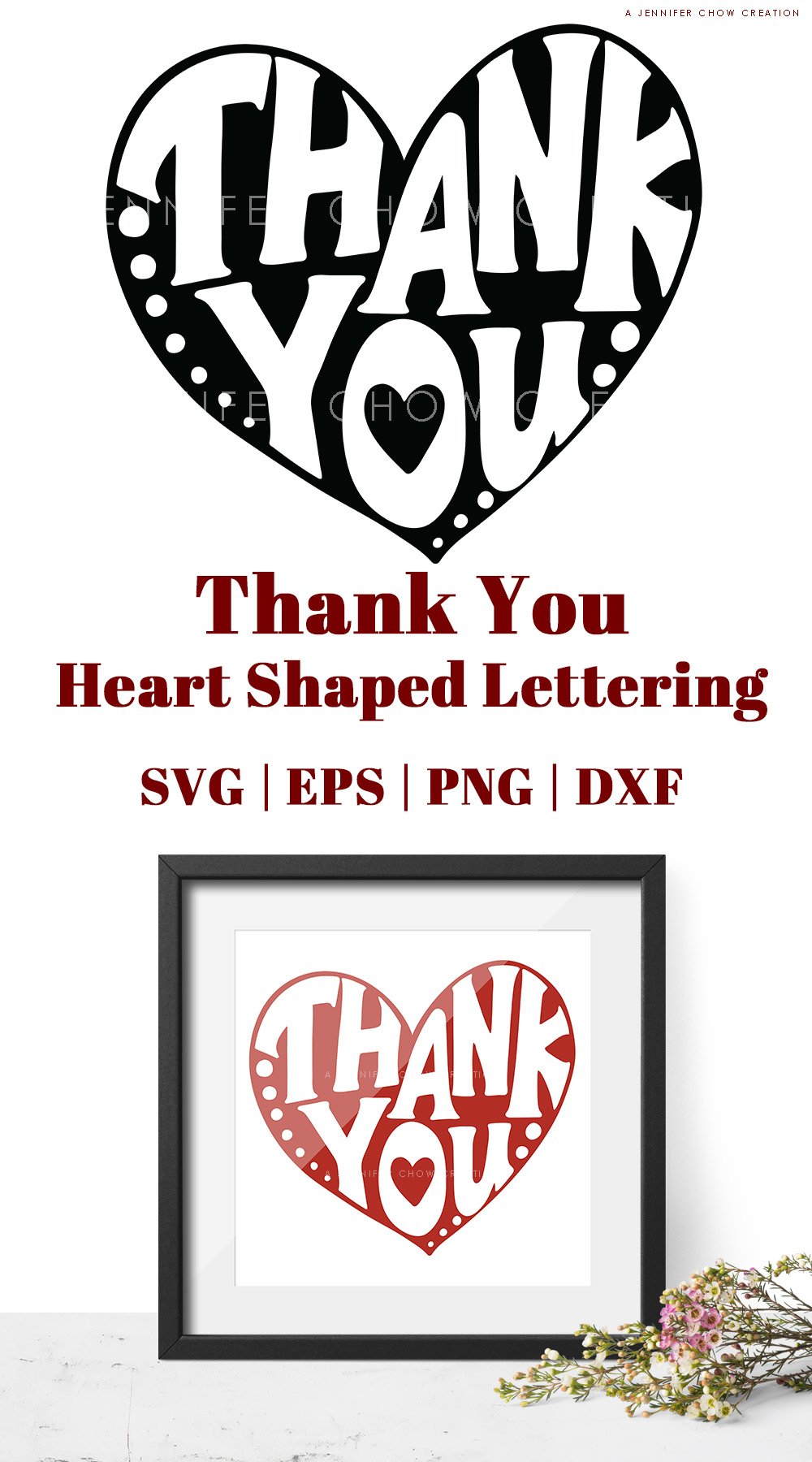 Thank You Heart Shaped Lettering SVG Vector