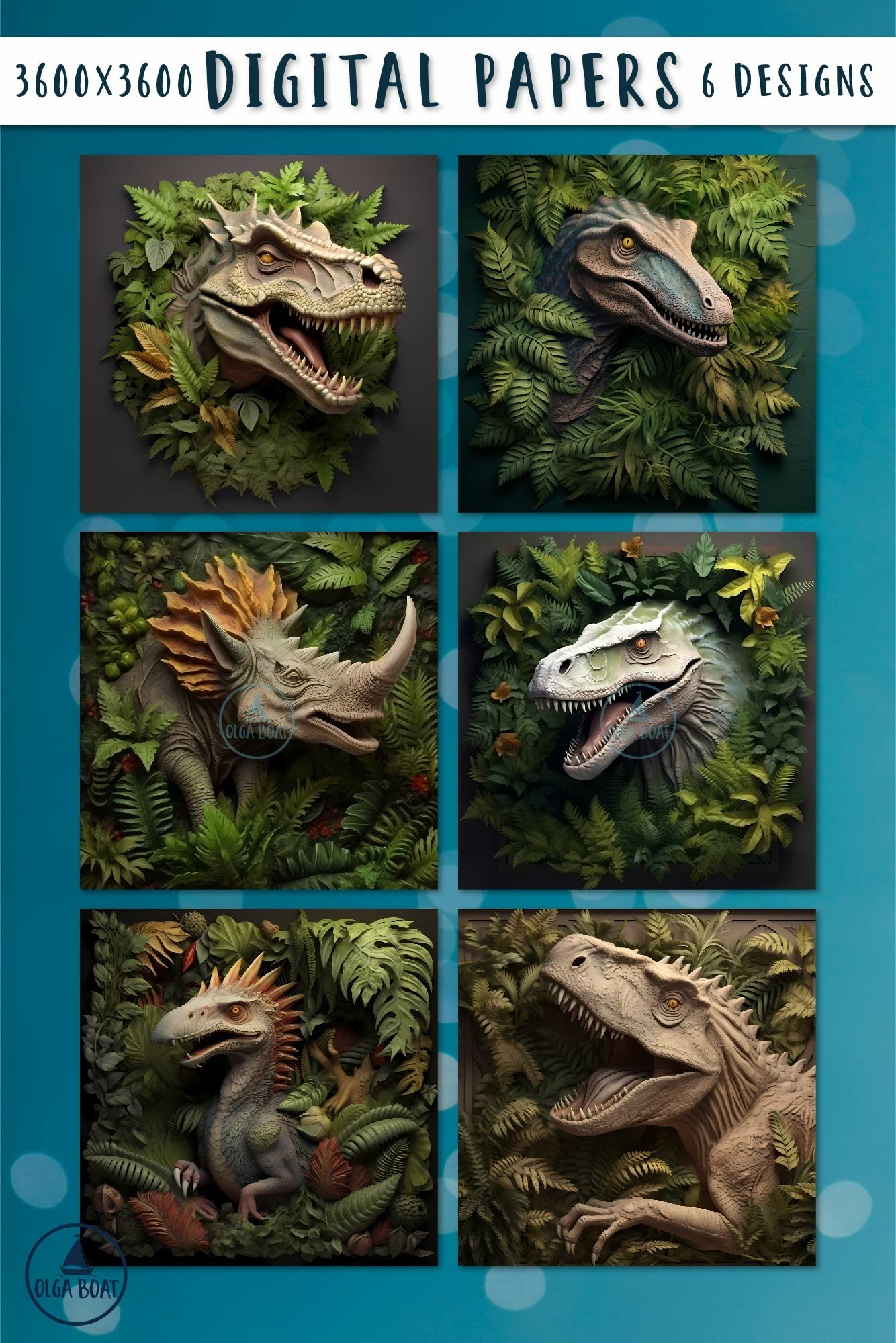 3d dinosaur digital paper | T rex illustration