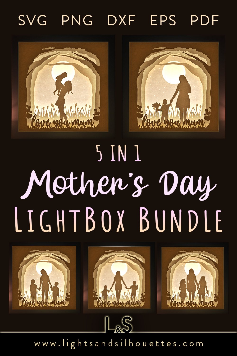 Mum and Kids Light Box Template | Mother Shadow Box Bundle