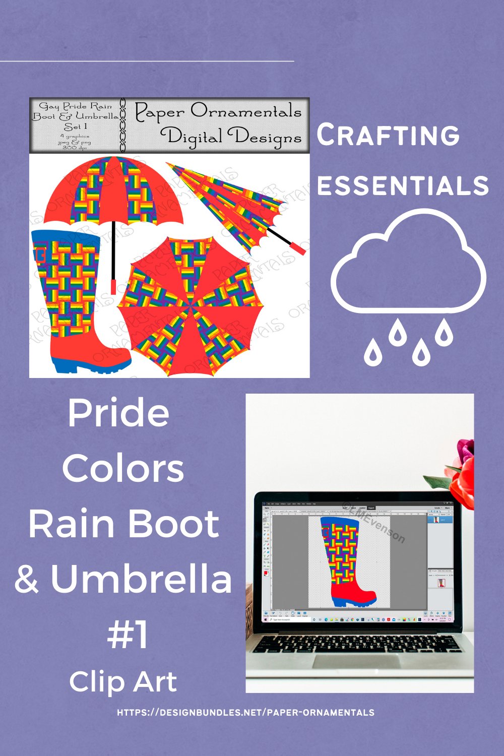 Clip Art, Rain Boot & Umbrella Rainbow Colors Clip (1407975)