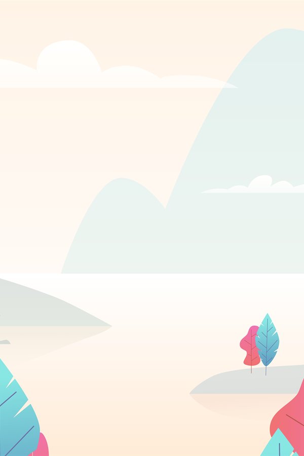 Flat minimal landscape. Mountain nature scene with trees and