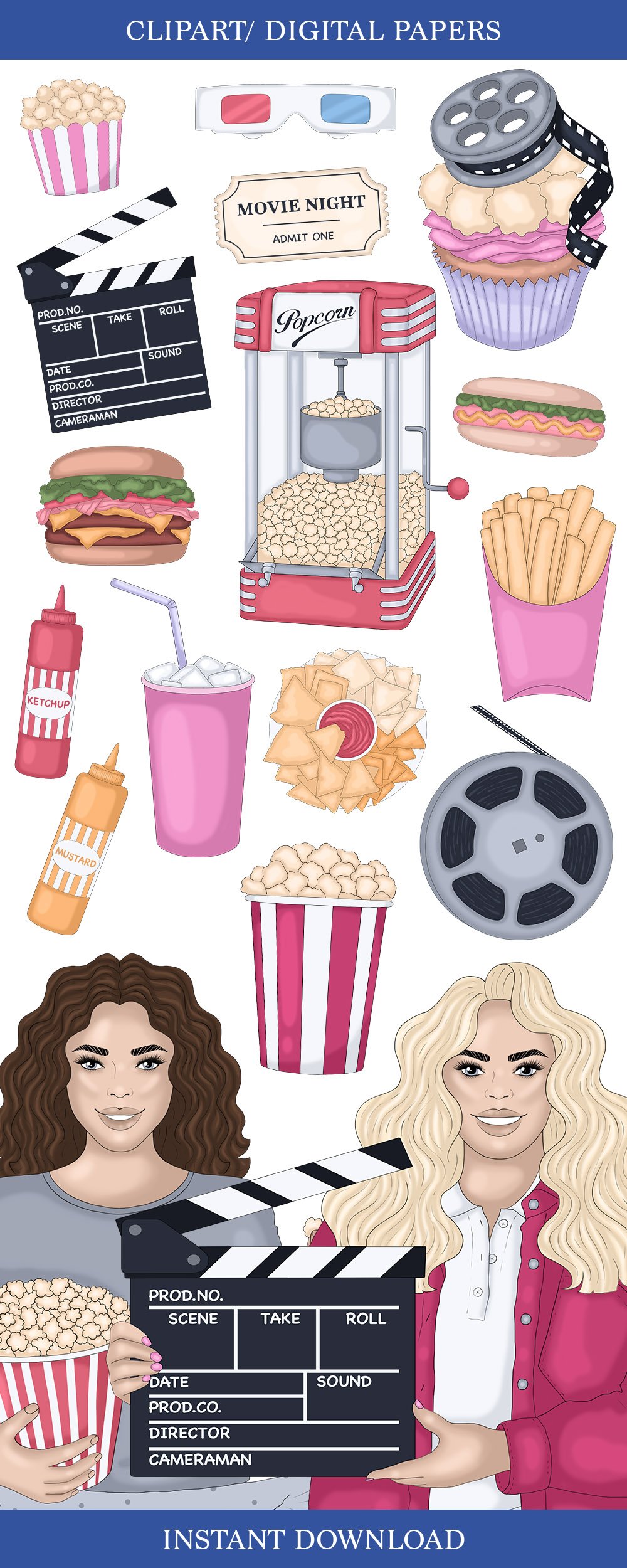 Movie Night Girl Clipart | Best Friends Clipart