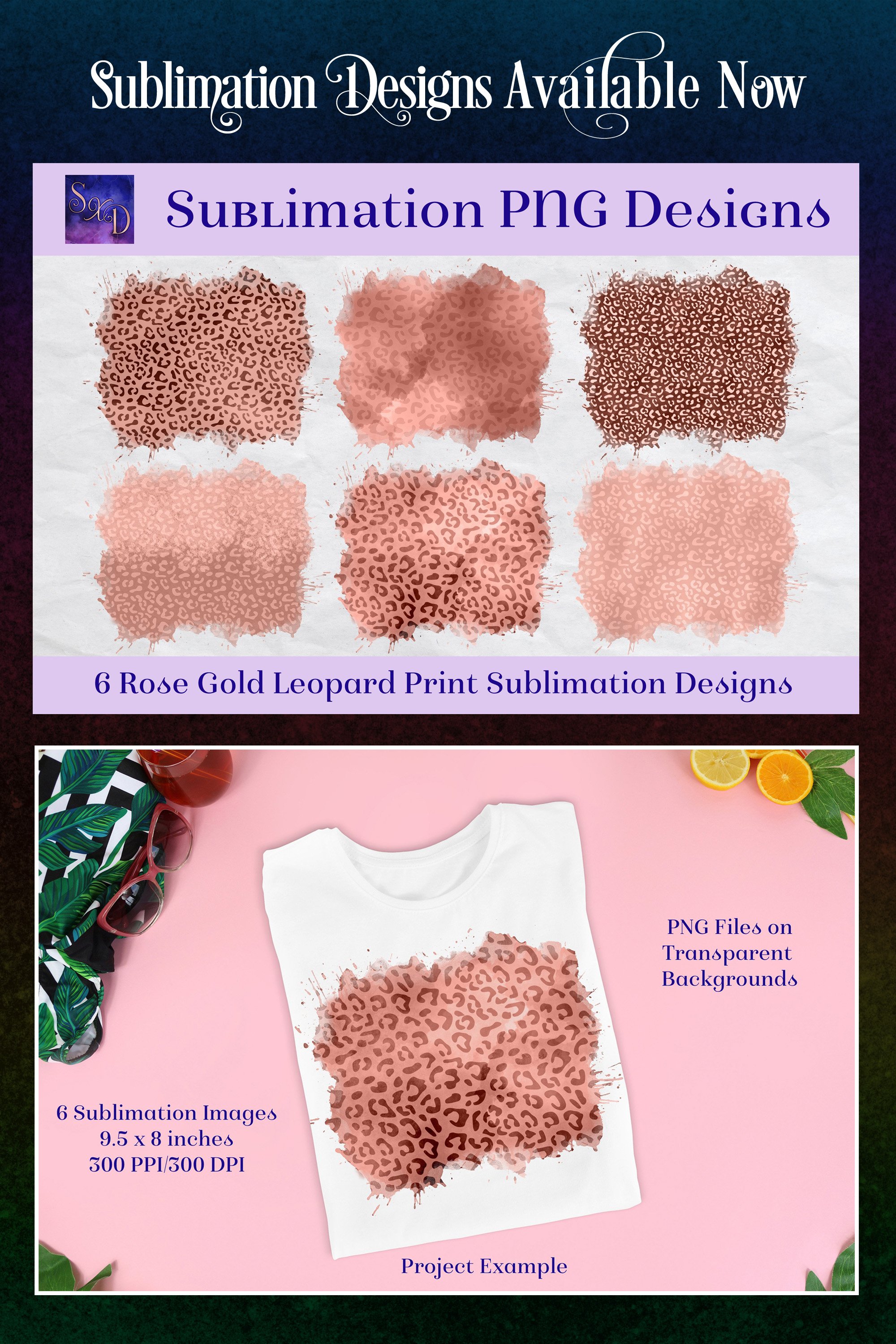 Sublimation PNG Designs - Rose Gold Leopard Print Images
