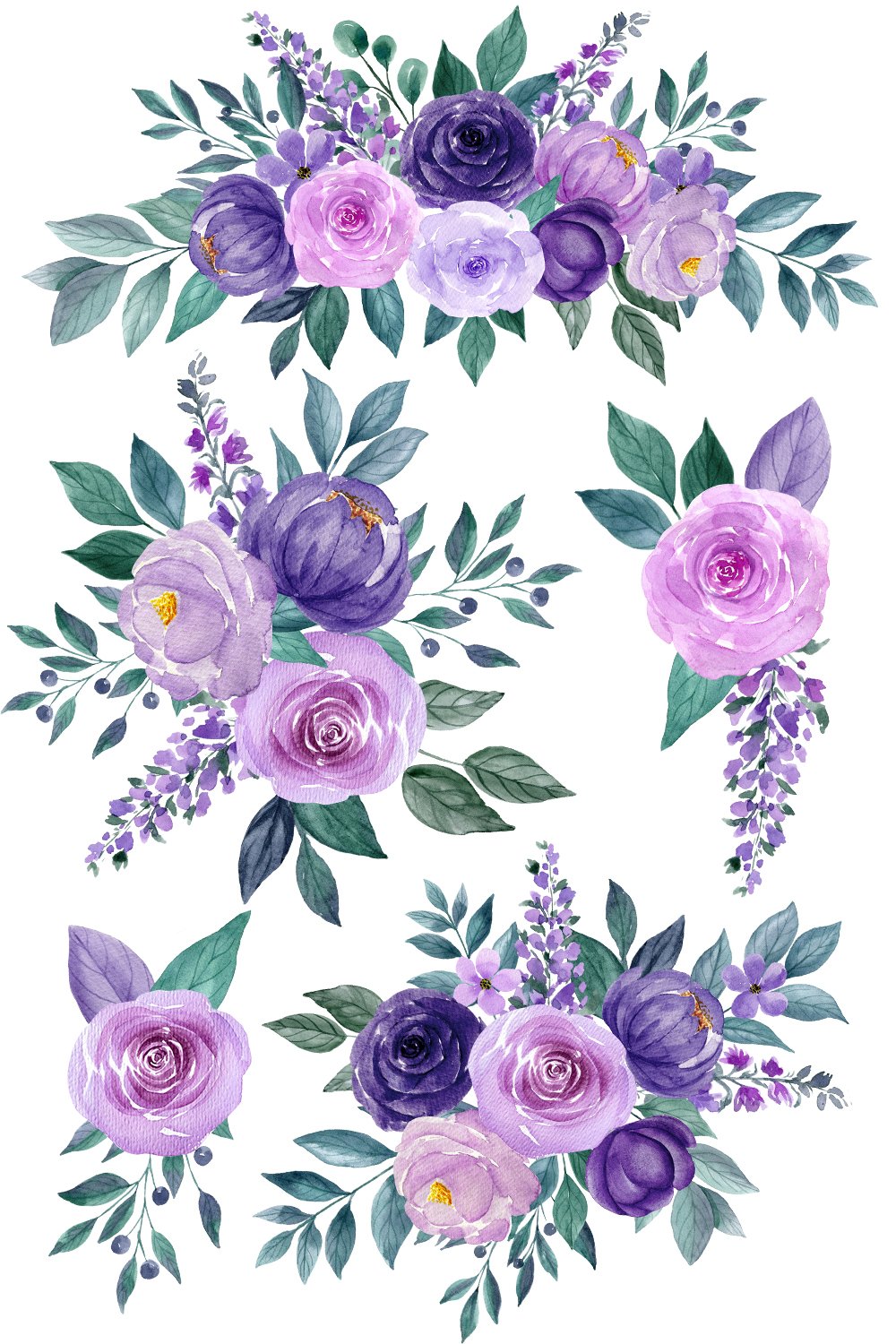 Clipart watercolor purple flowers, floral (1558219)
