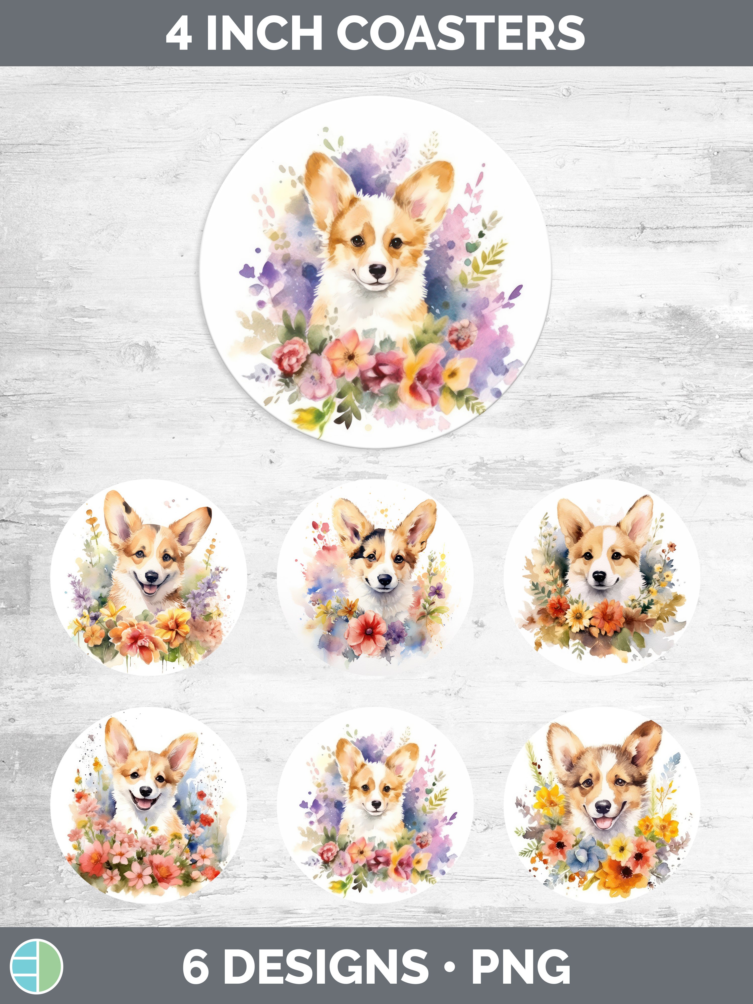 Watercolor Corgi Dog Round Coaster | Sublimation Coaster Des