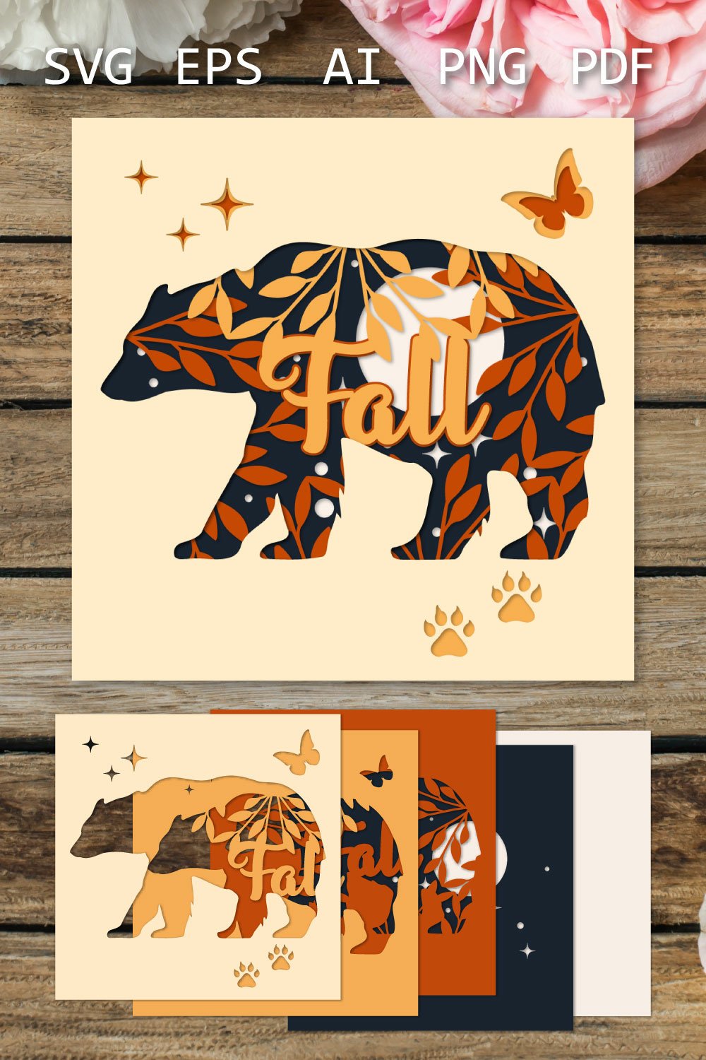 Bear paper cut Shadow box, 3D Layered Bear papercut template
