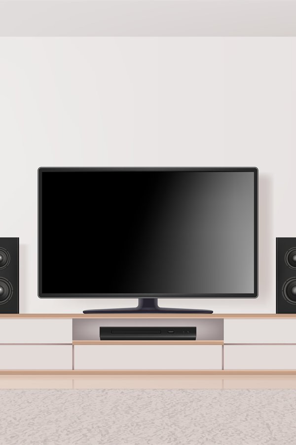 Home theatre. Tv set system in interior big modern multimedi