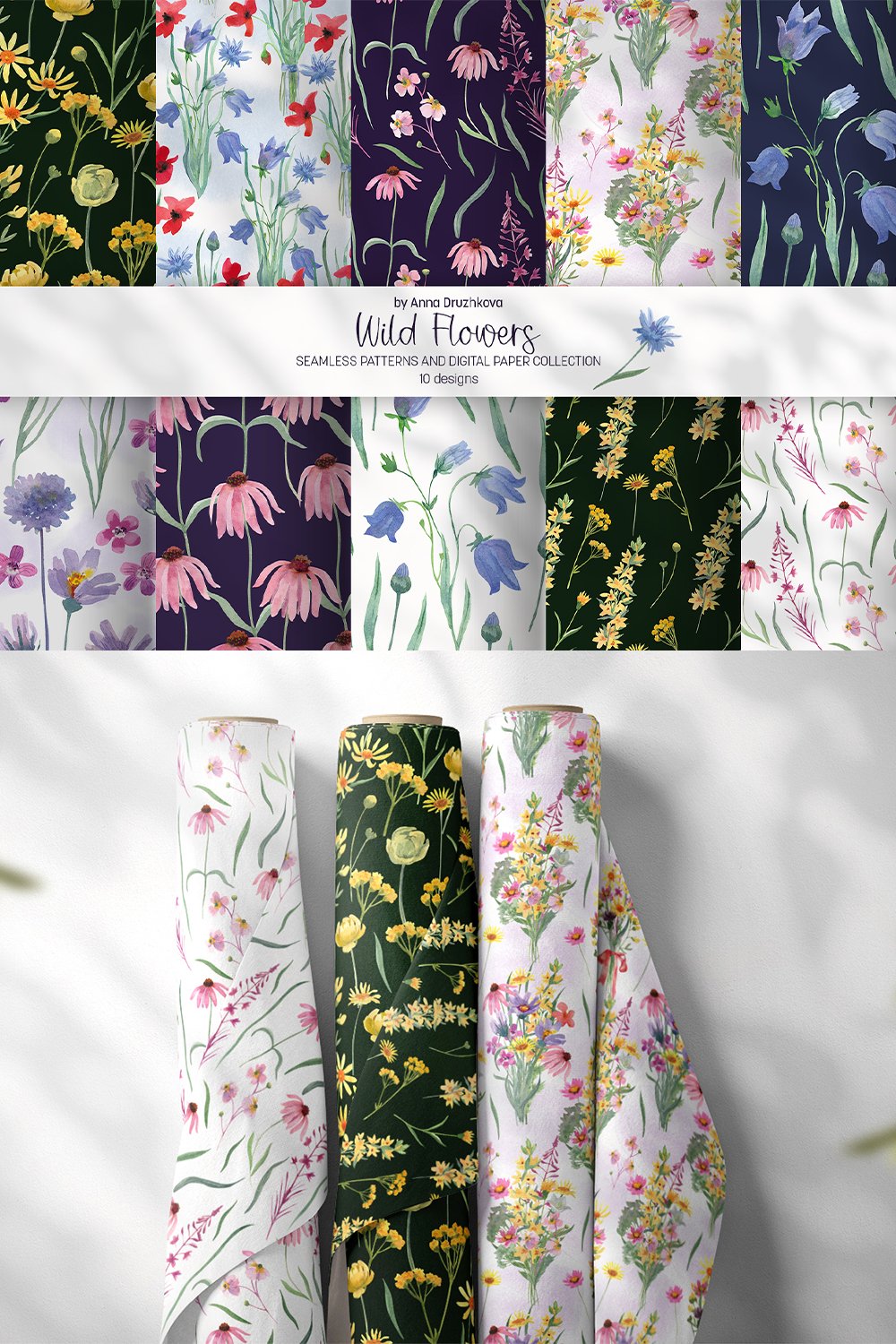 Wild Flowers Seamless Pattern and Digital Paper Collection