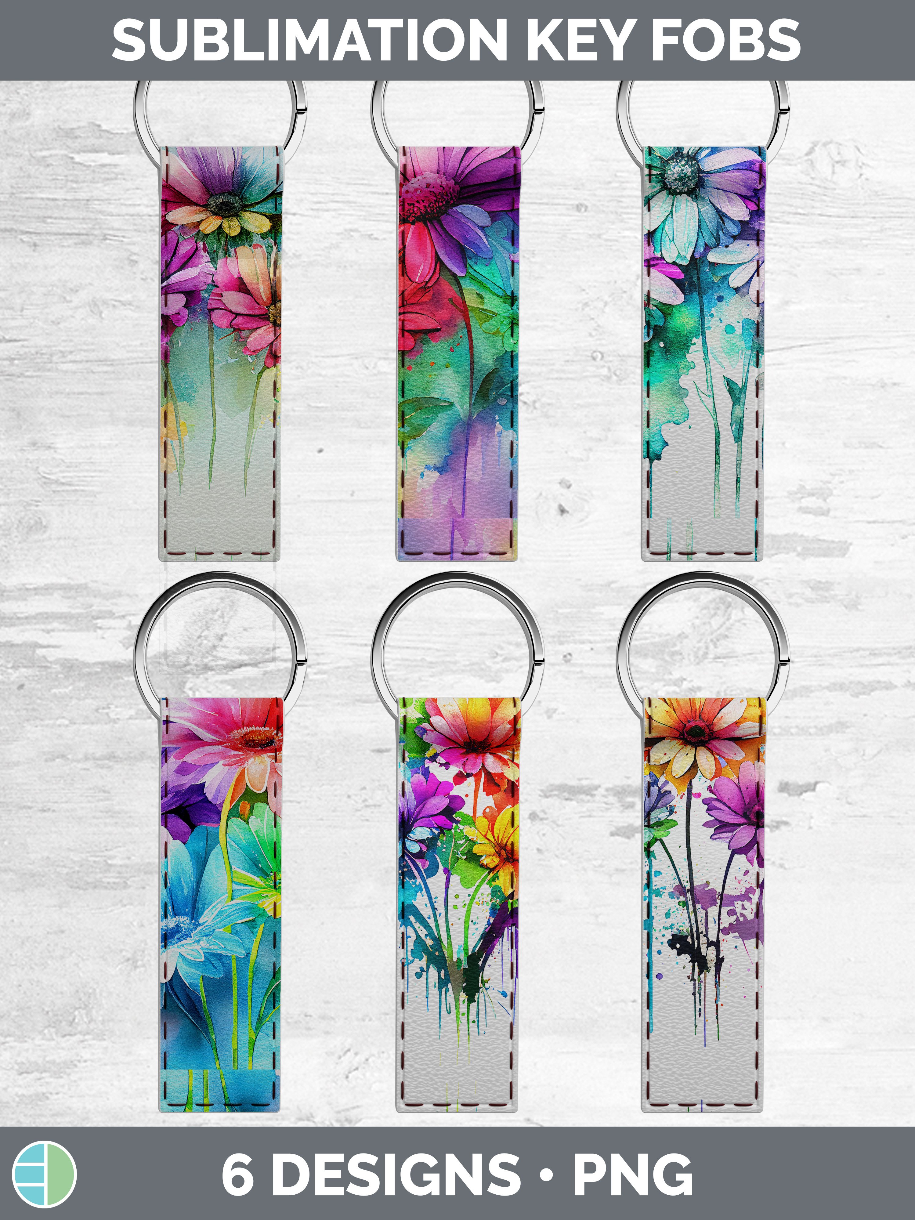Rainbow Daisy Flowers Key Fob | Sublimation Wristlet Designs