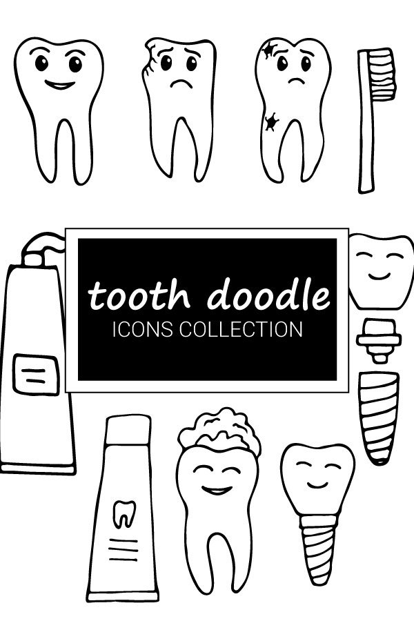 Teeth doodle icons collection