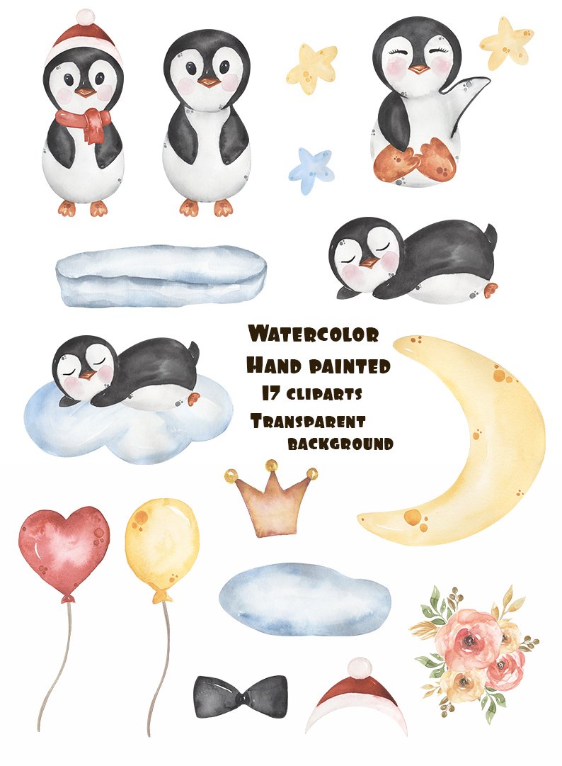 Watercolor Cute Baby Penguin Clipart (1570829)
