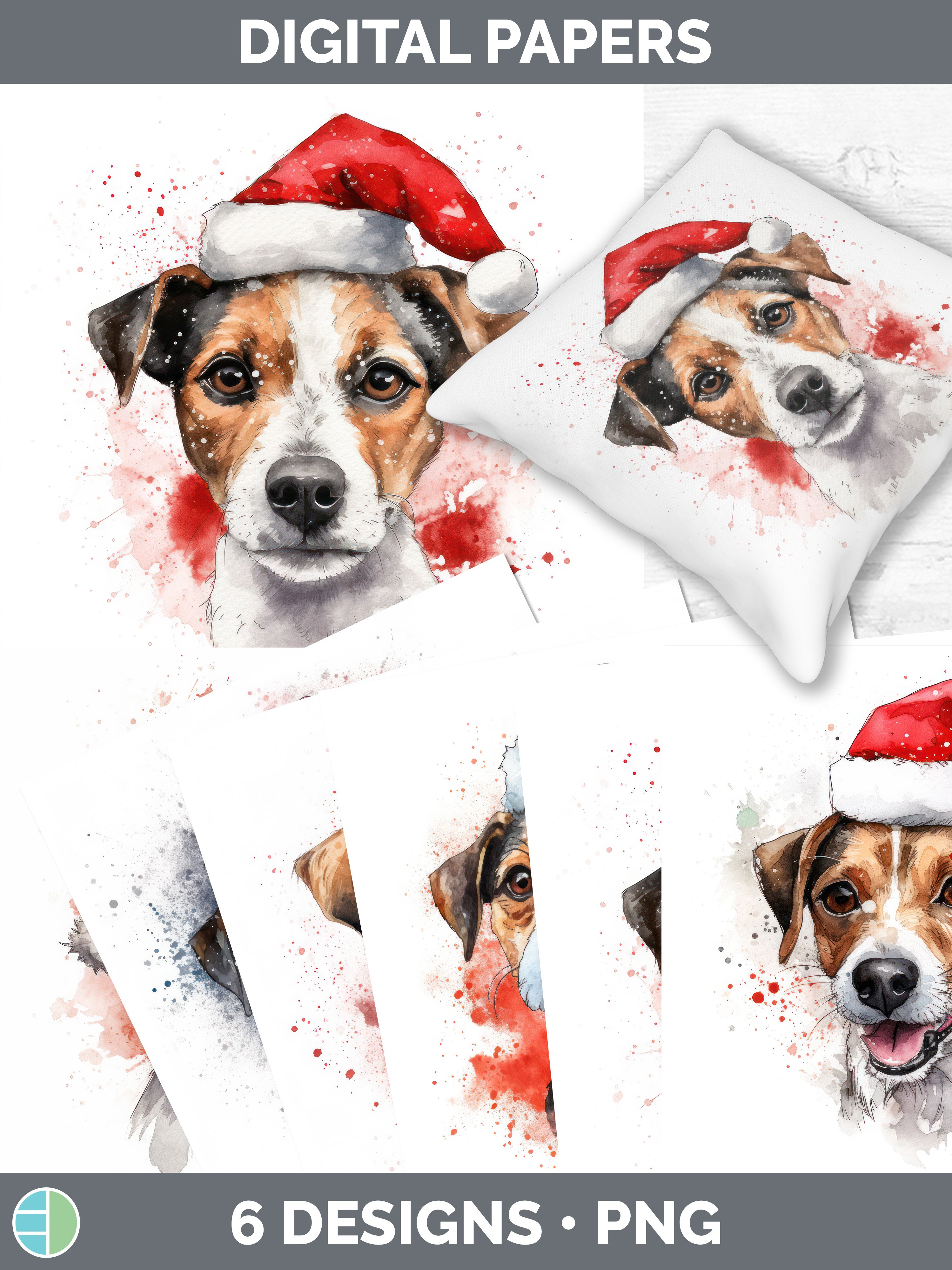 Christmas Santa Hat Jack Russell Terrier Dog Paper Backgroun