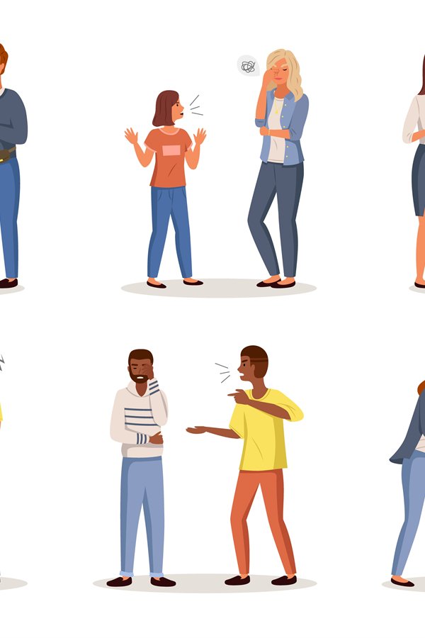 Angry people. Conflict situations. Cartoon characters quarre