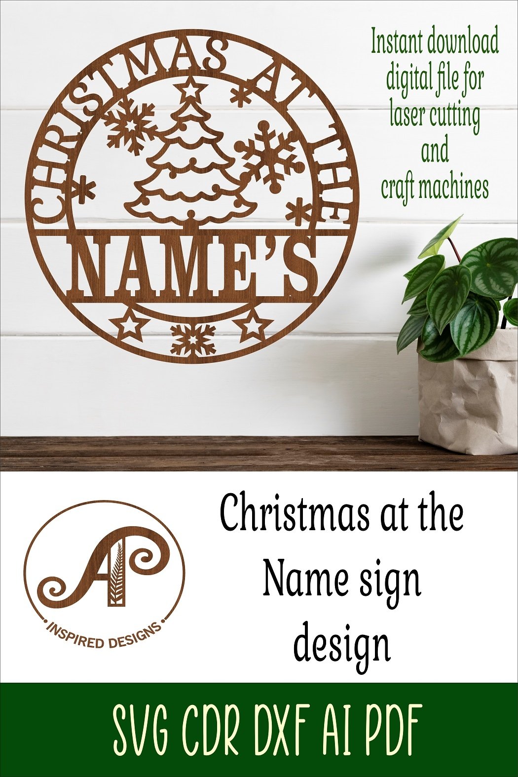Christmas at the tree Name sign svg laser cut