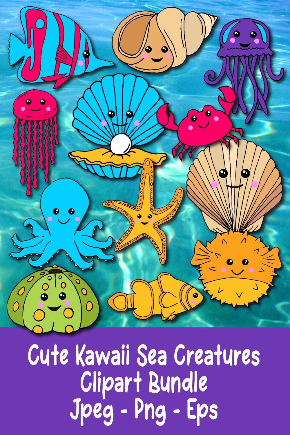 Under the Sea Clipart, Cute Sea Creatures Clipart