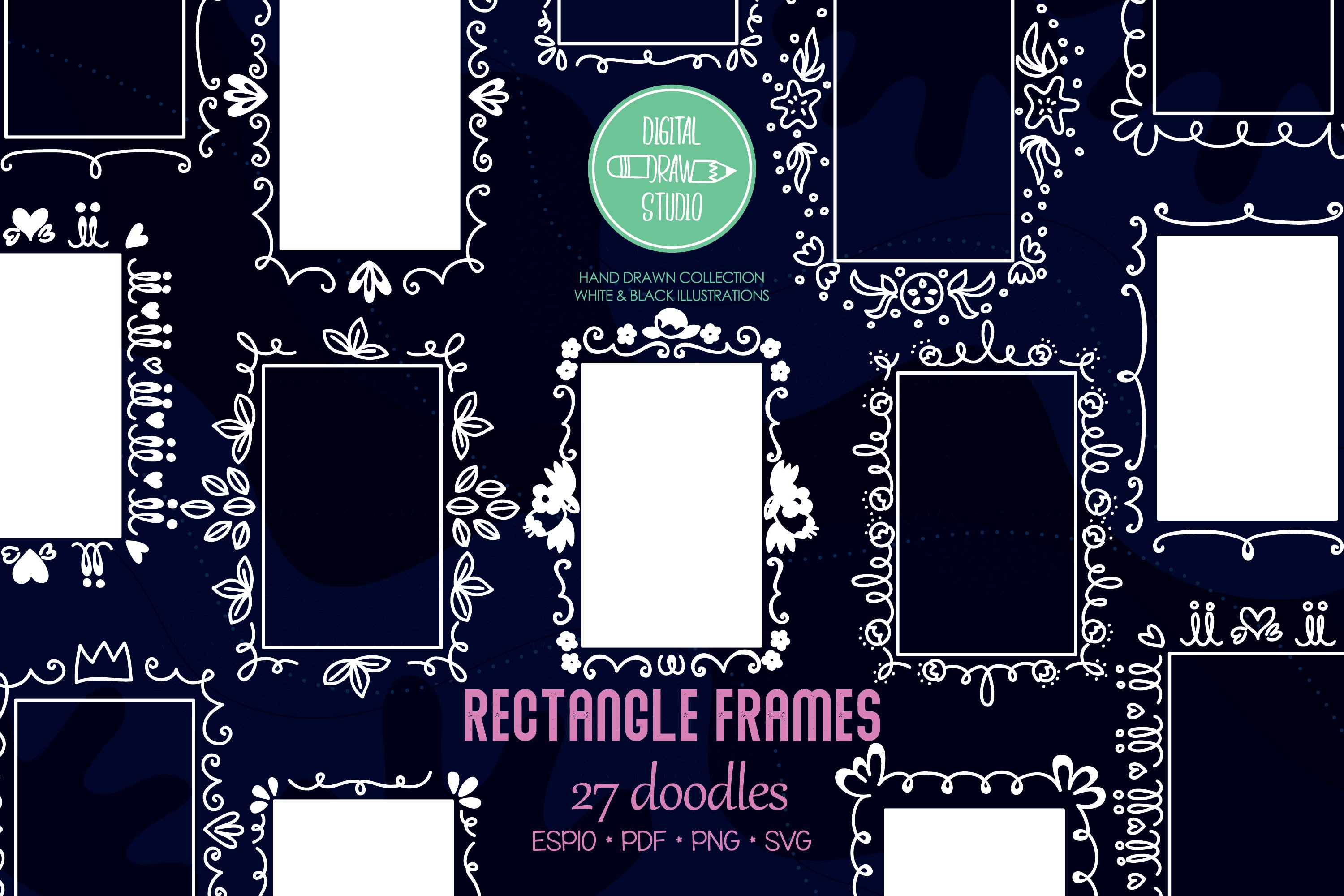 White Rectangle Doodle Frames | Hand Drawn Oblong Border