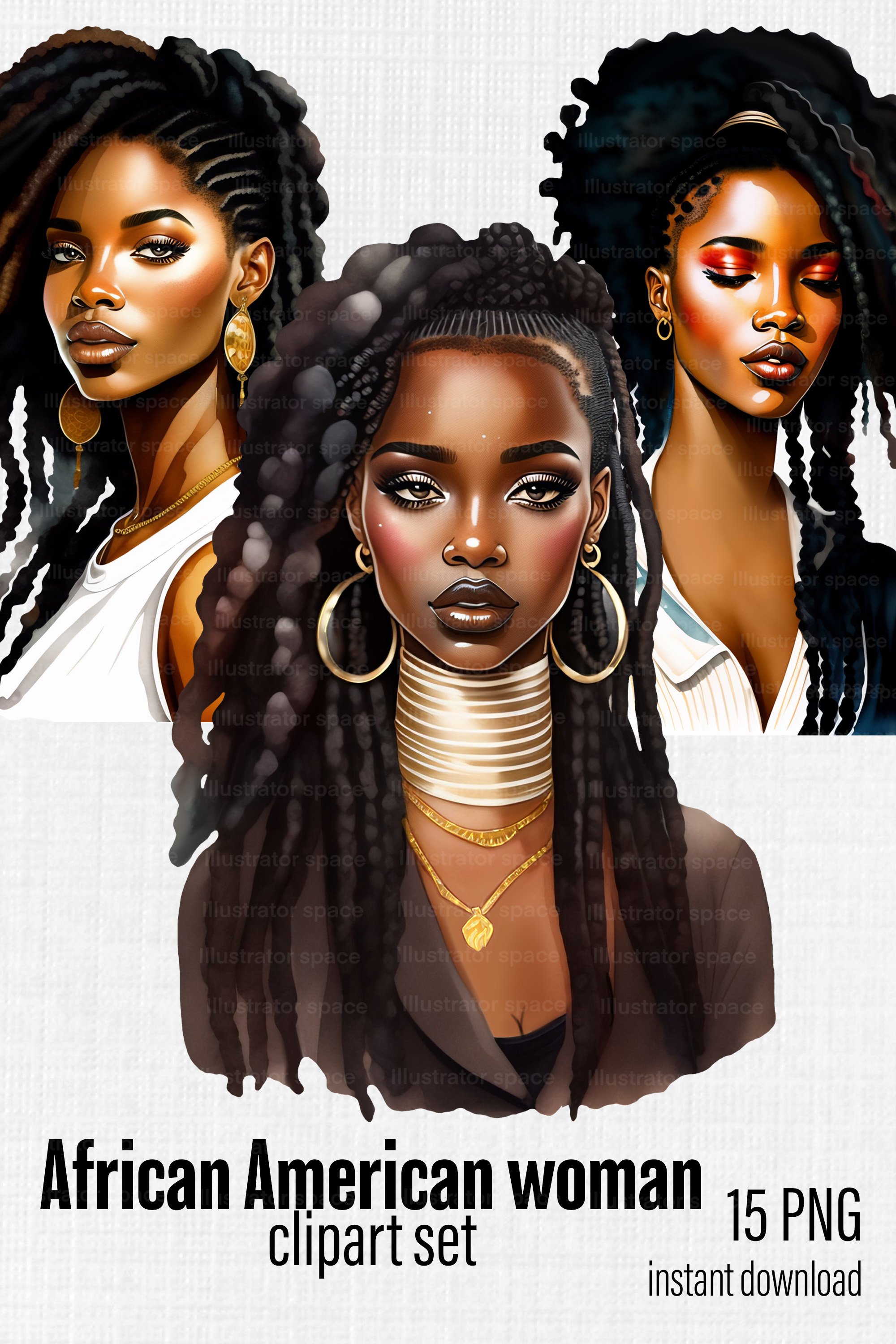 African American woman clipart, 15 PNG Digital Download
