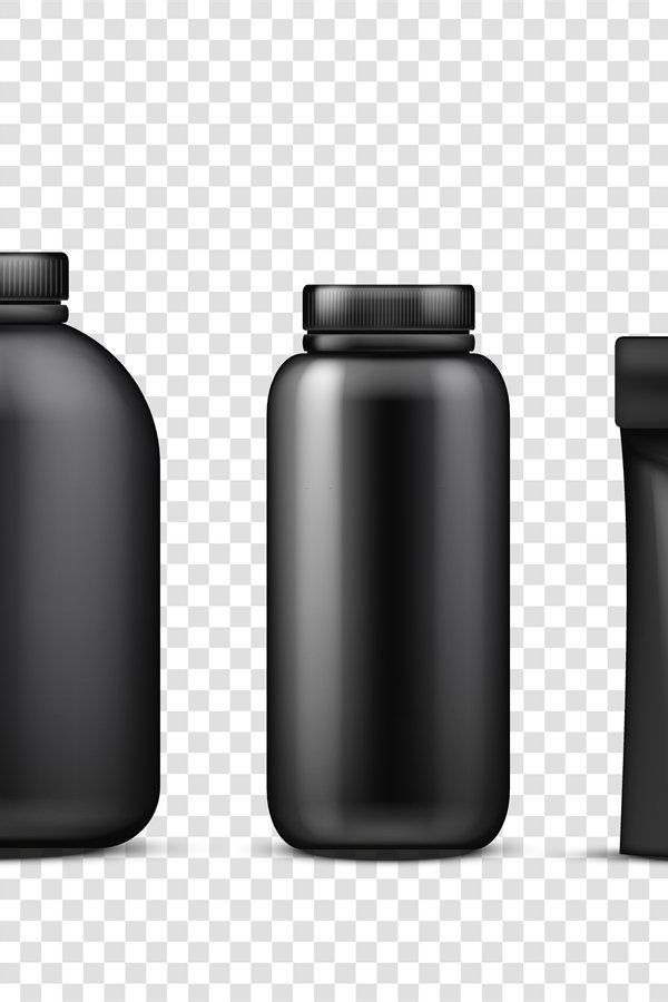 Black protein bottles mockup. Vector realistic sport nutriti