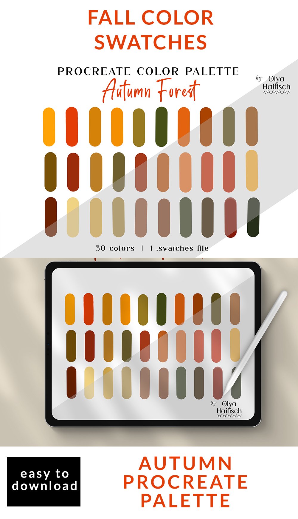 Autumn Procreate Color Palette. Fall Color Swatches