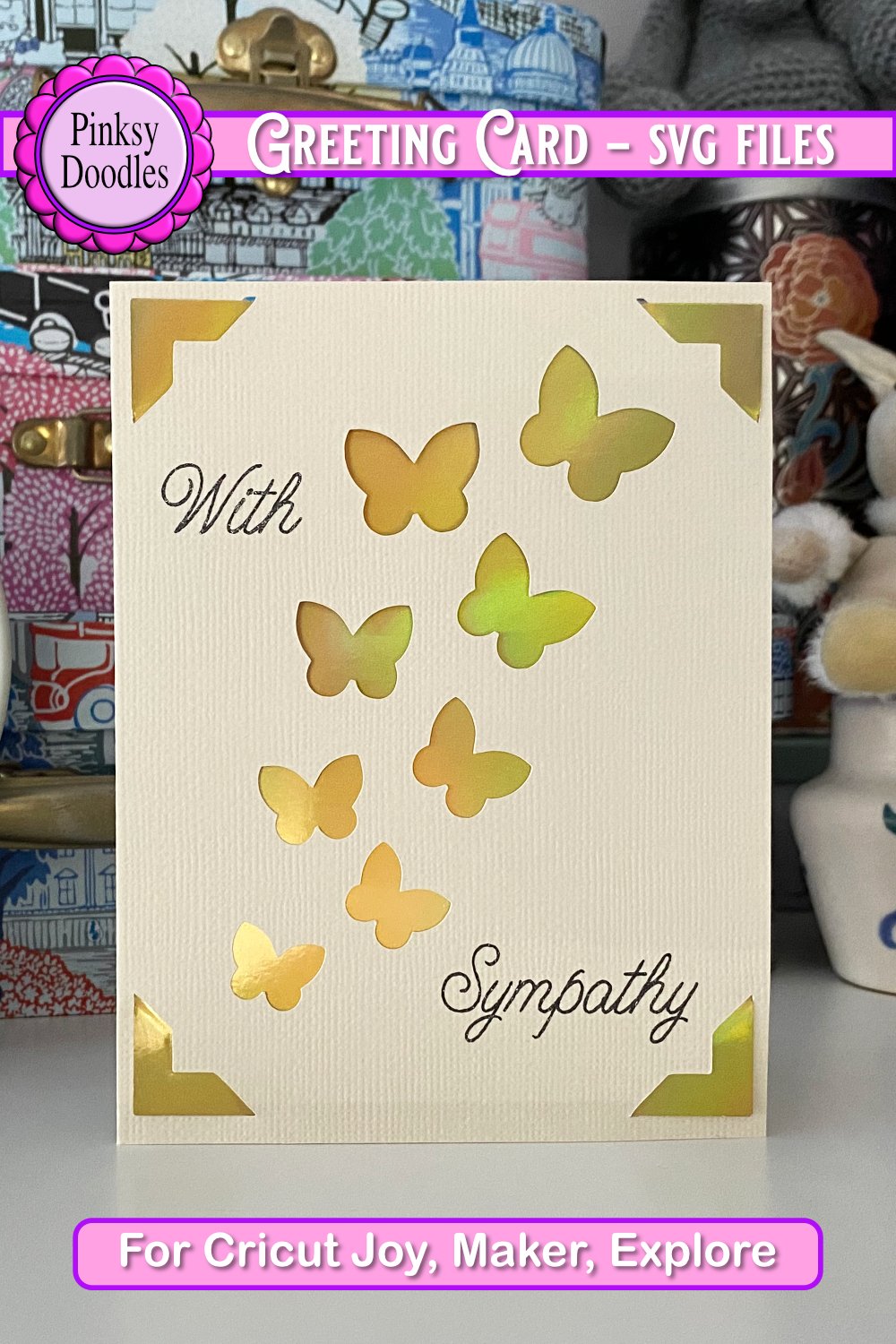 With sympathy paper cut and draw greeting card svg cut file