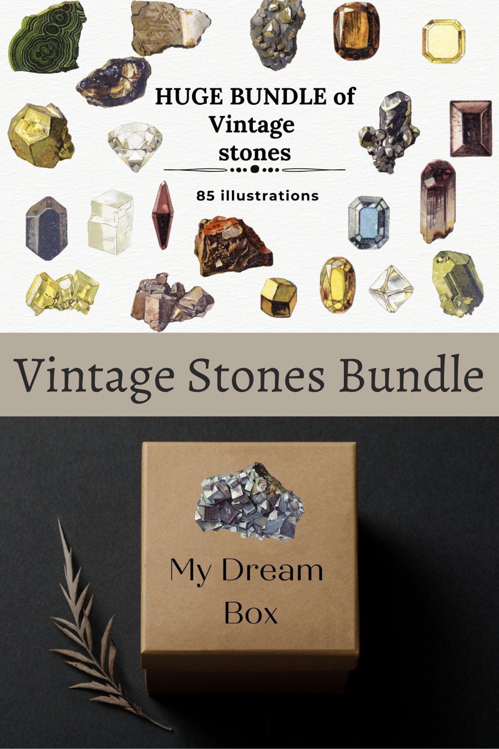 Vintage Stones Clipart, Crystals Clipart, Bohemian Decor