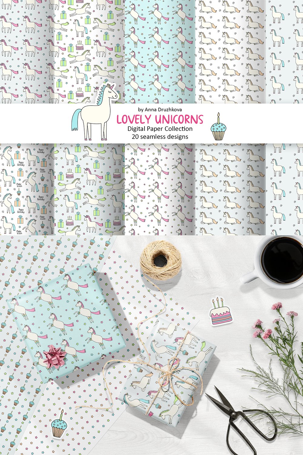 Lovely Unicorns Digital Paper Collection