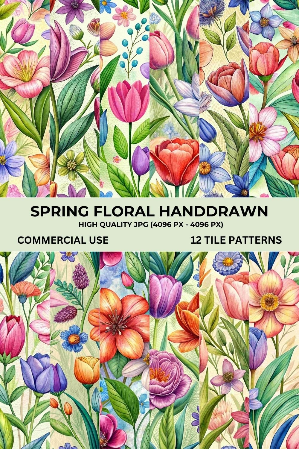 Spring Floral Hand Drawn Pattern Bundle Delicate Designs