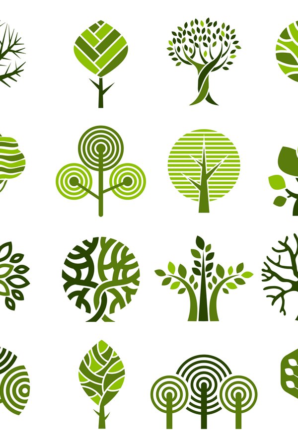 Tree badges. Abstract graphic nature eco pictures simple gro