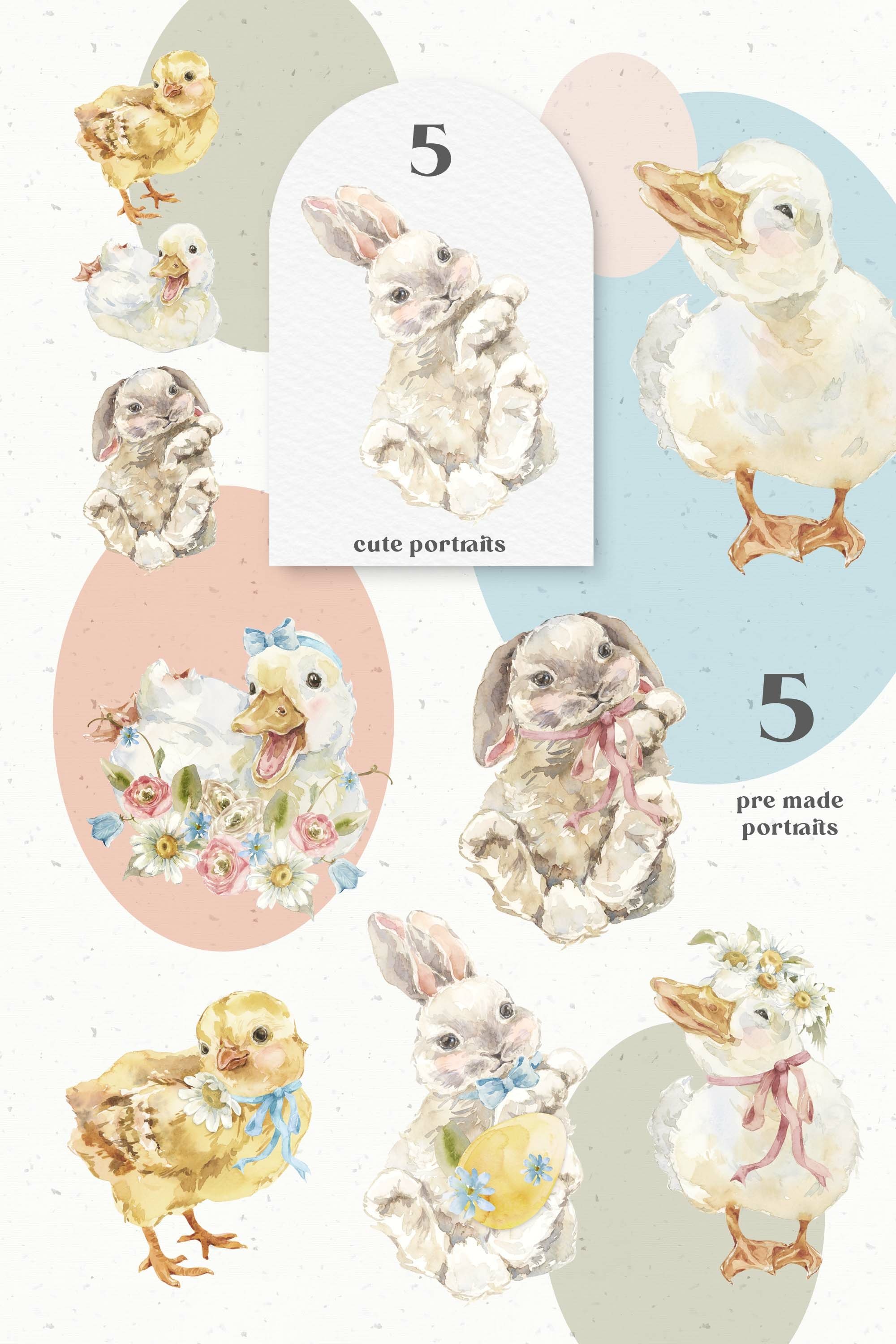 Farm Cute Duck Rabbit Chicken Watercolor Baby Animal Clipart