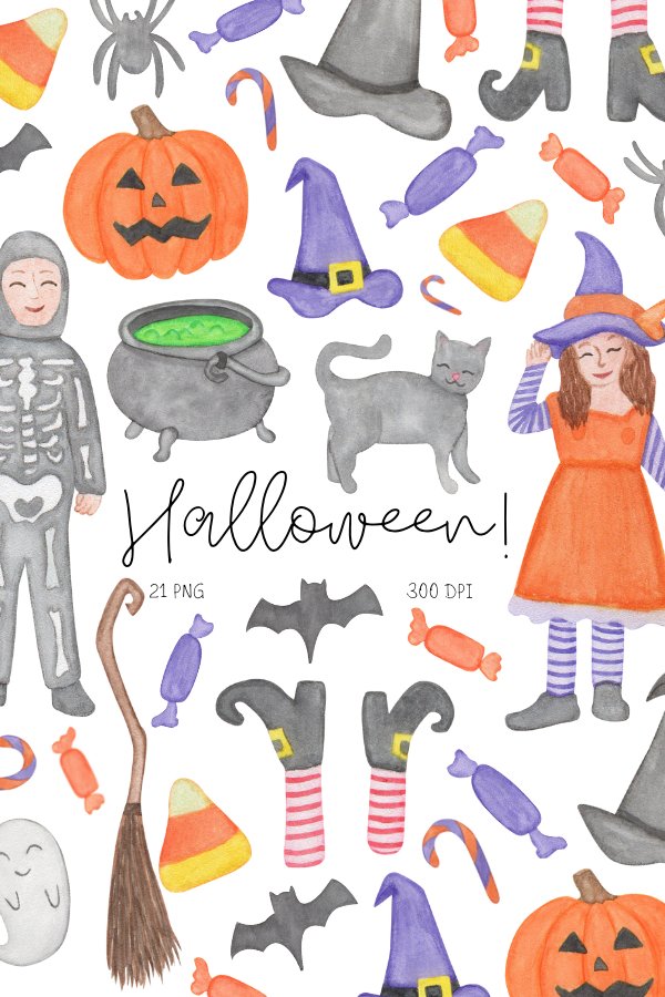 Watercolor Halloween fall clipart
