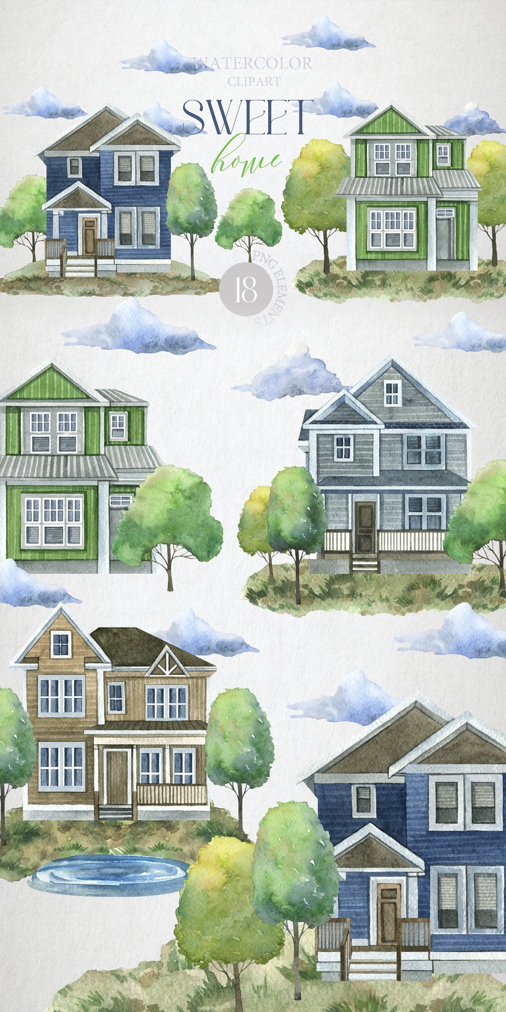 Watercolor house clipart