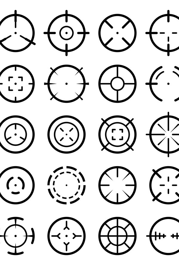 Sniper aim pointer. Weapon targeting pointers, aiming mark a