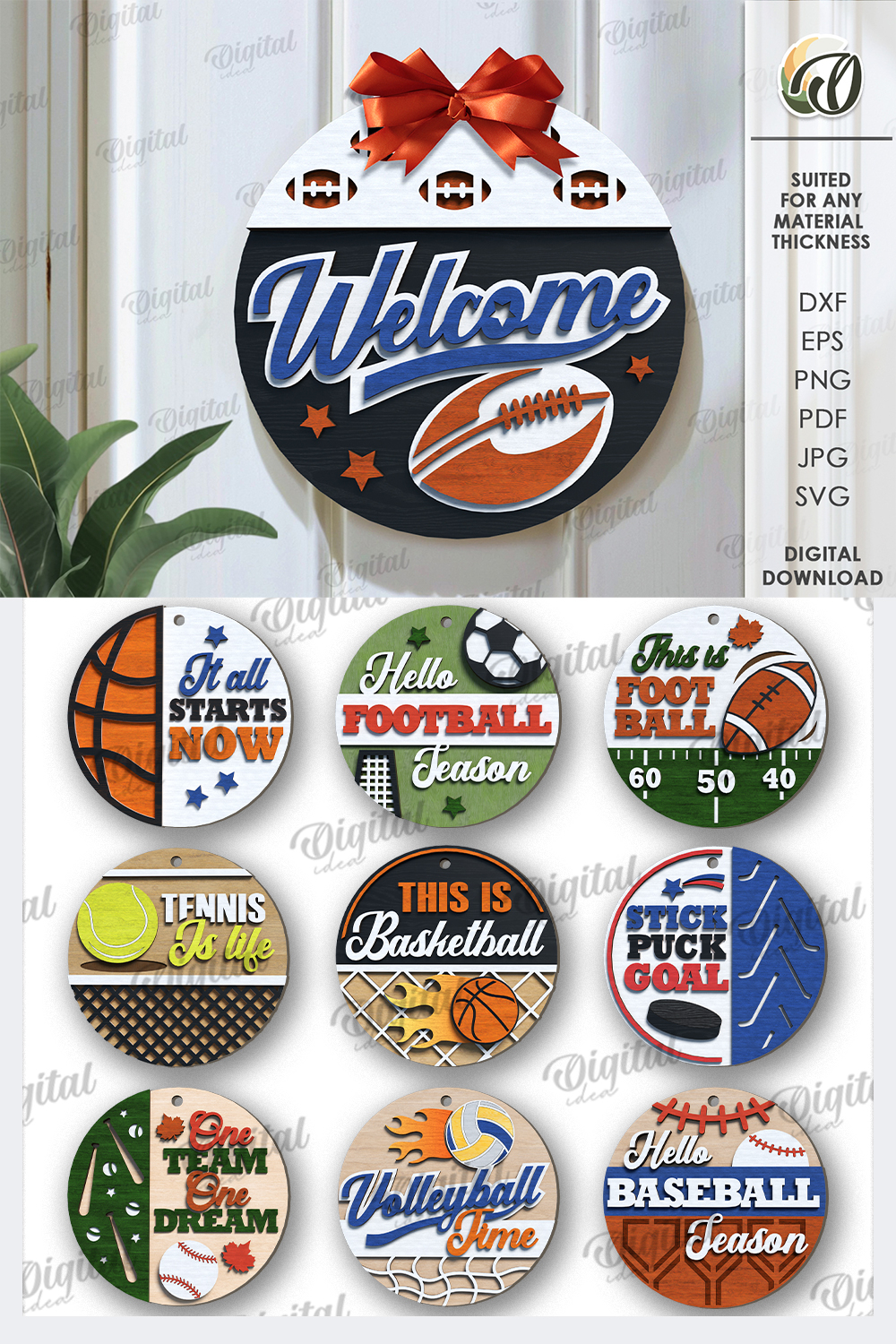 Sport Round Signs Bundle Laser Cut. Wall decor SVG