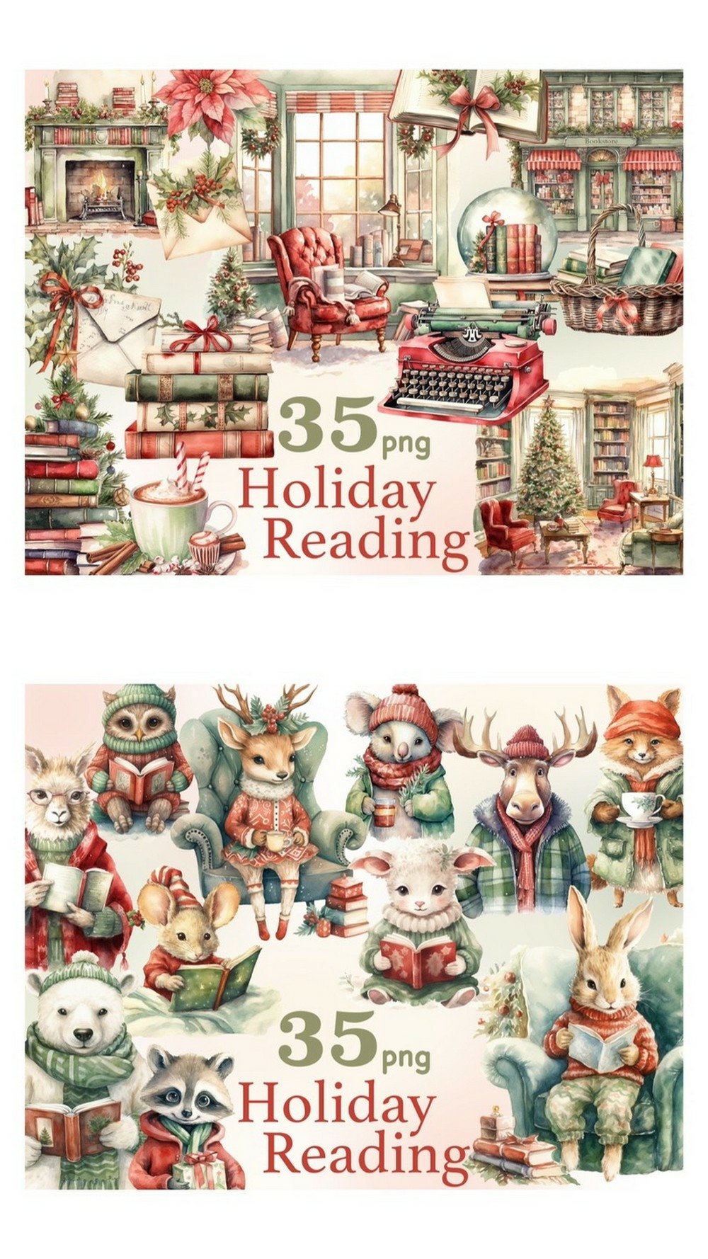 Holiday Reading Clipart | Cozy Winter Illustration