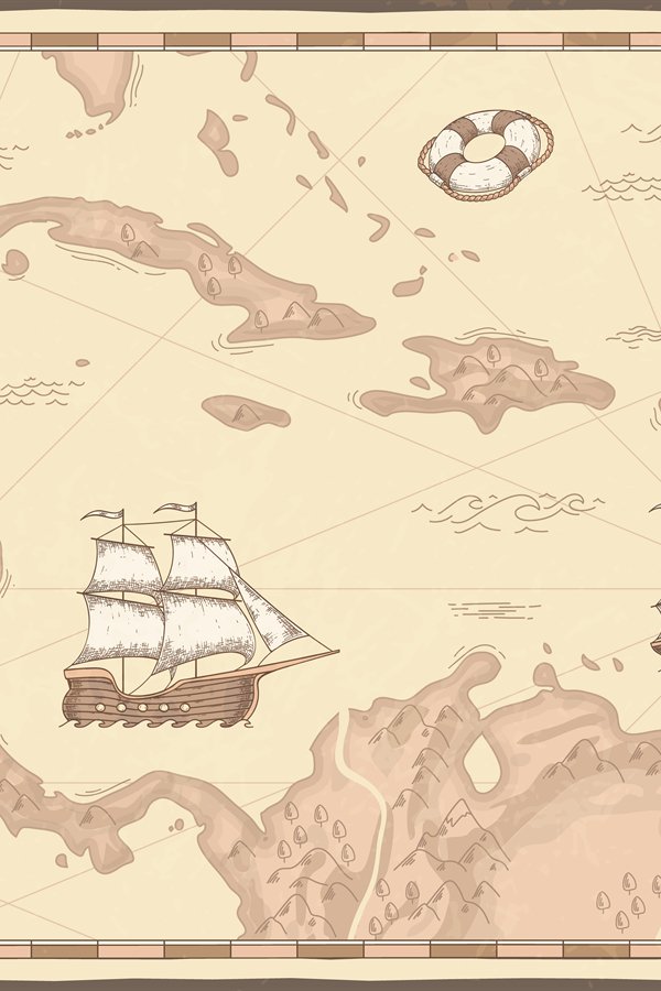 Old caribbean sea map. Ancient pirate routes, fantasy sea pi