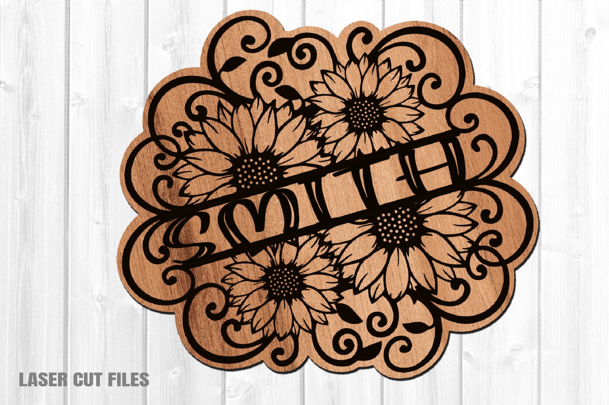 Sunflower Monogram Sign SVG Glowforge File Laser Cut Files